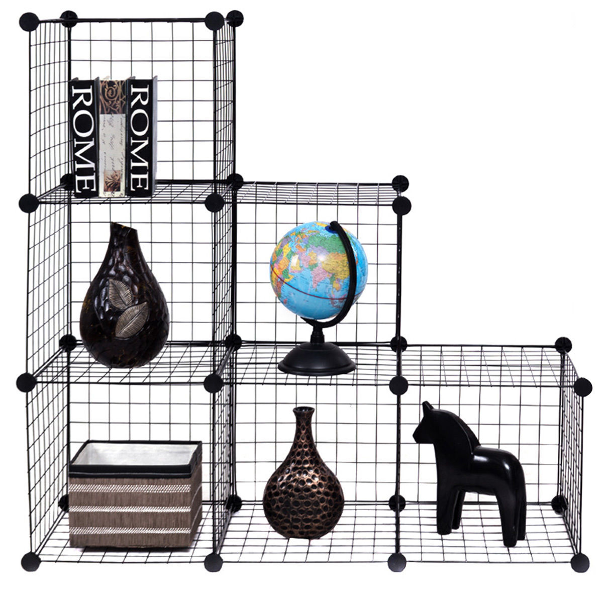 Gymax 6 Cube Grid Wire Organizer Wardrobe Shelves Bookcase DIY ...