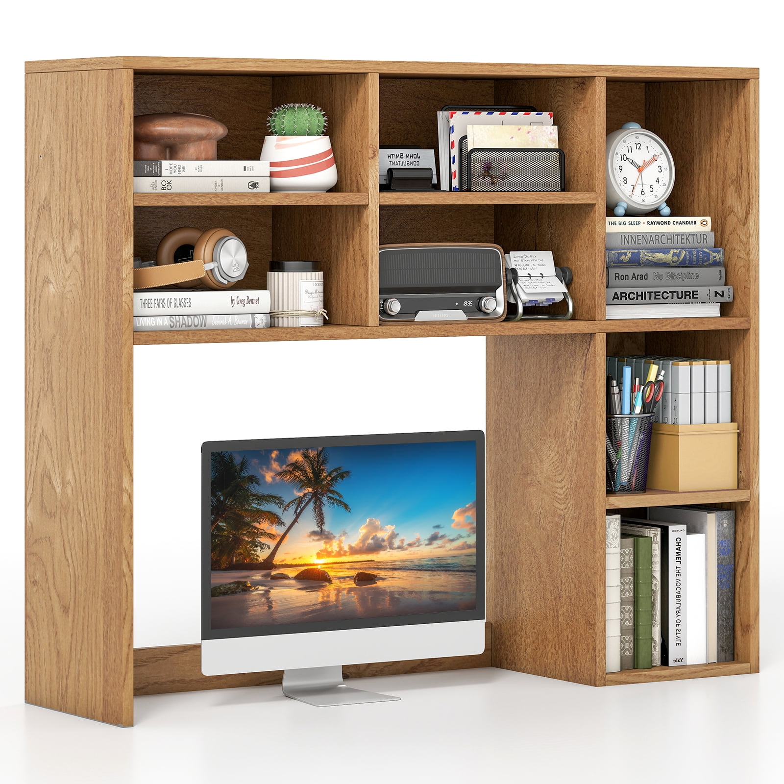 Giantex Desktop Bookshelf, Desk Hutch Dorm w/3 Adjustable Shelves ...