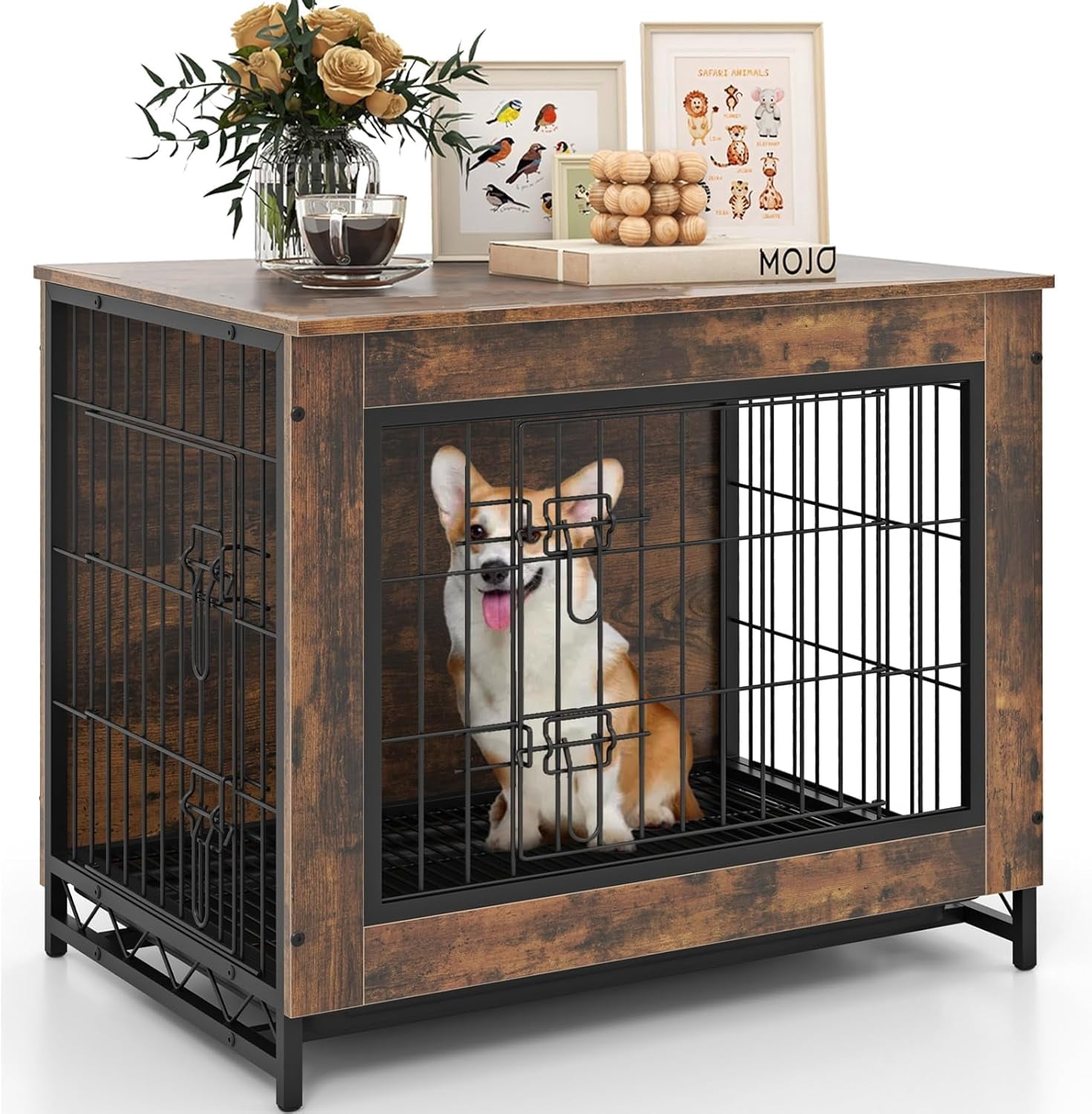 Giantex Dog Crate Furniture - 27" L Dog Kennel Side Table with Double ...