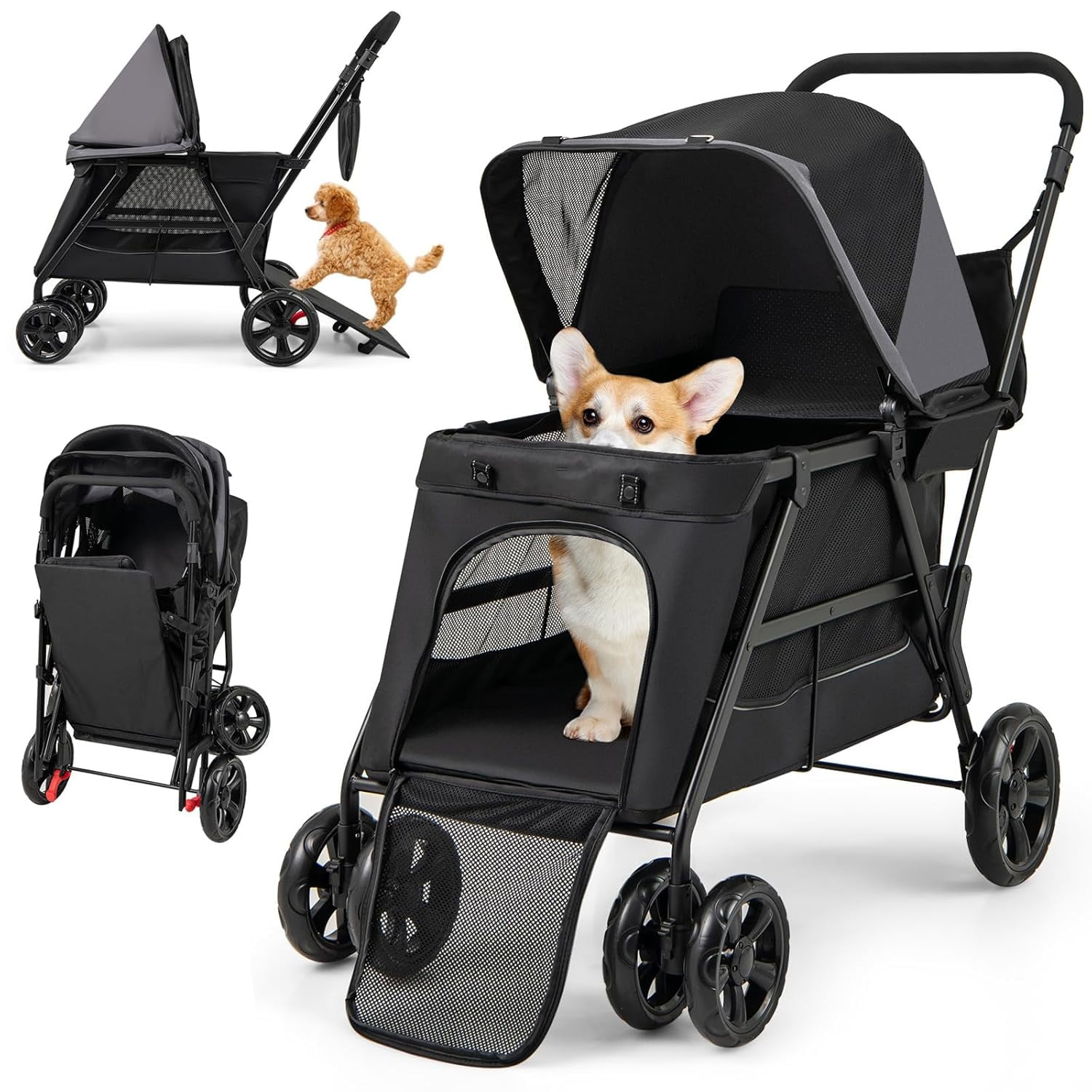 Giantex Dog Stroller with Low Entry & Ramp Access, Cat Stroller with ...