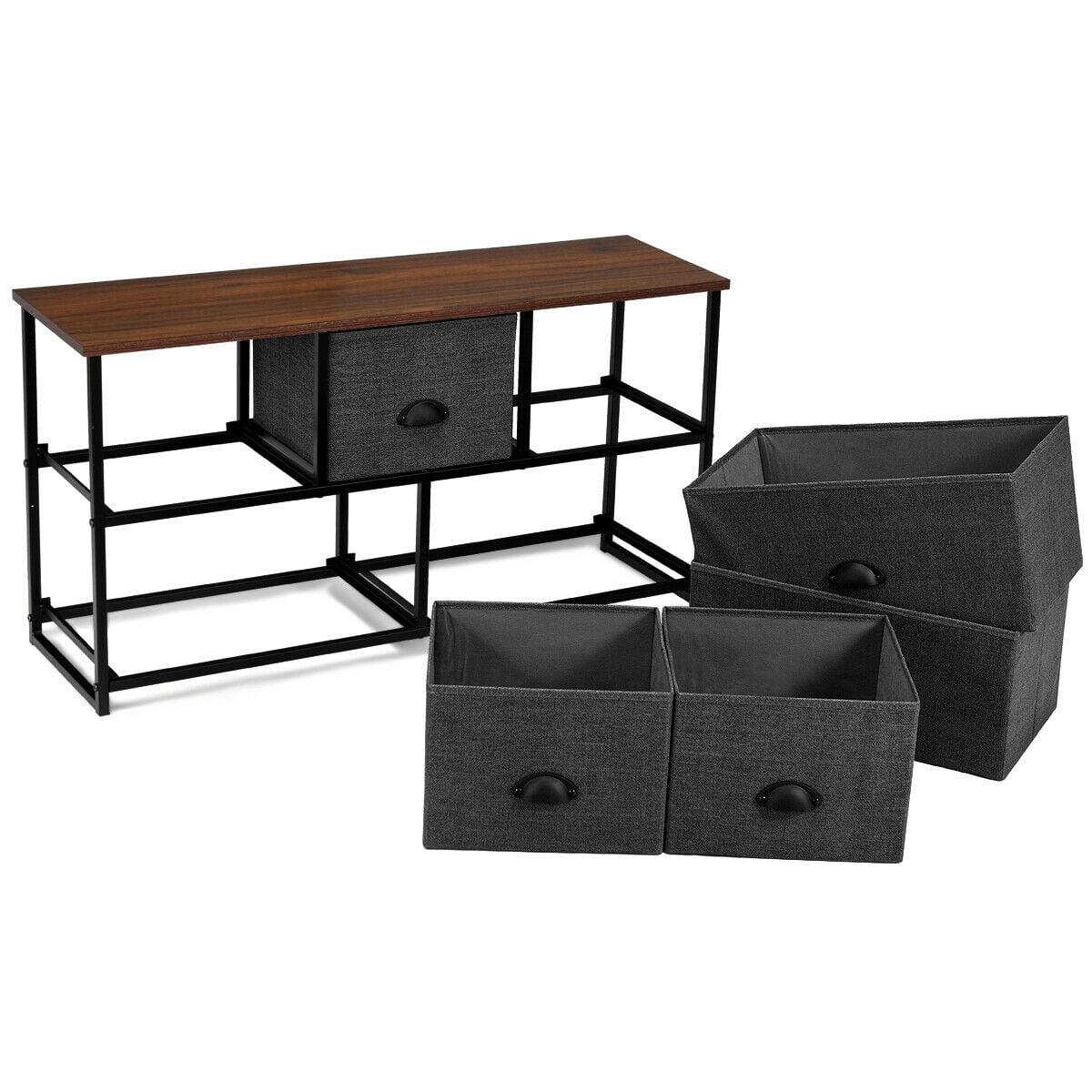 Giantex Dresser Tower Storage, Fabric Chest w/Metal Frame, Easy Pull ...