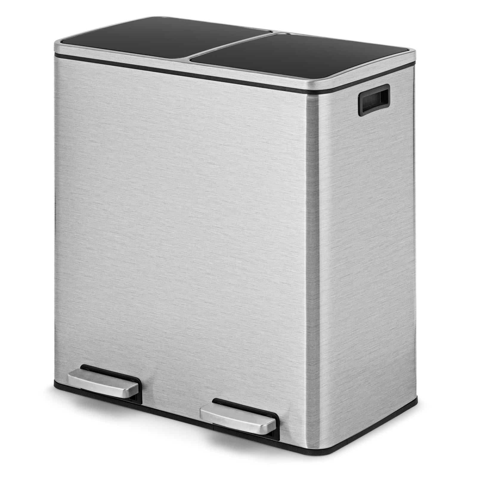 Giantex Dual Trash Can, 16 Gallon Stainless Steel Step Garbage Bin for ...