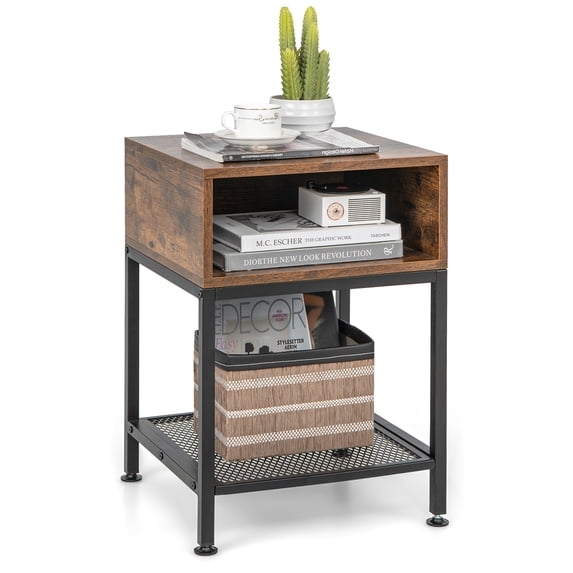 Giantex End Table, 2-tier Industrial Side Table with Mesh Storage Shelf ...