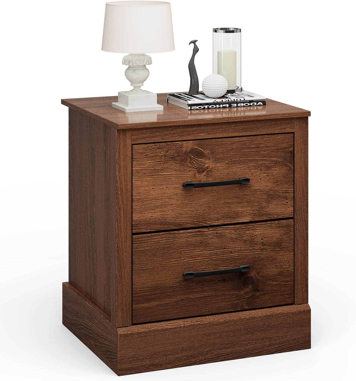 Giantex Farmhouse Nightstand, Wood Bedside Table with 2 Storage Drawers ...