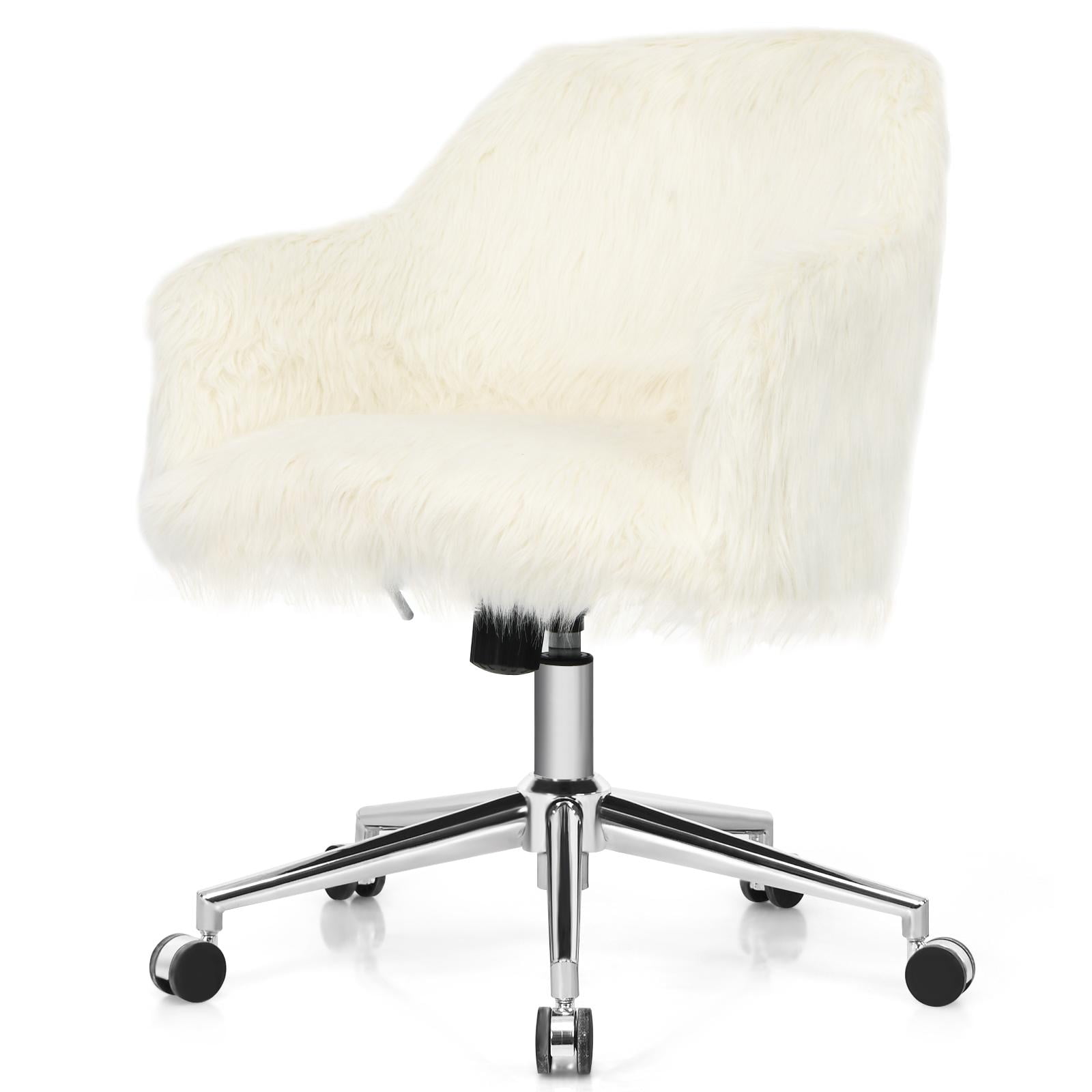 Giantex Comfy Fuzzy Bedroom Furry Accent Computer Chair, Swivel Office ...
