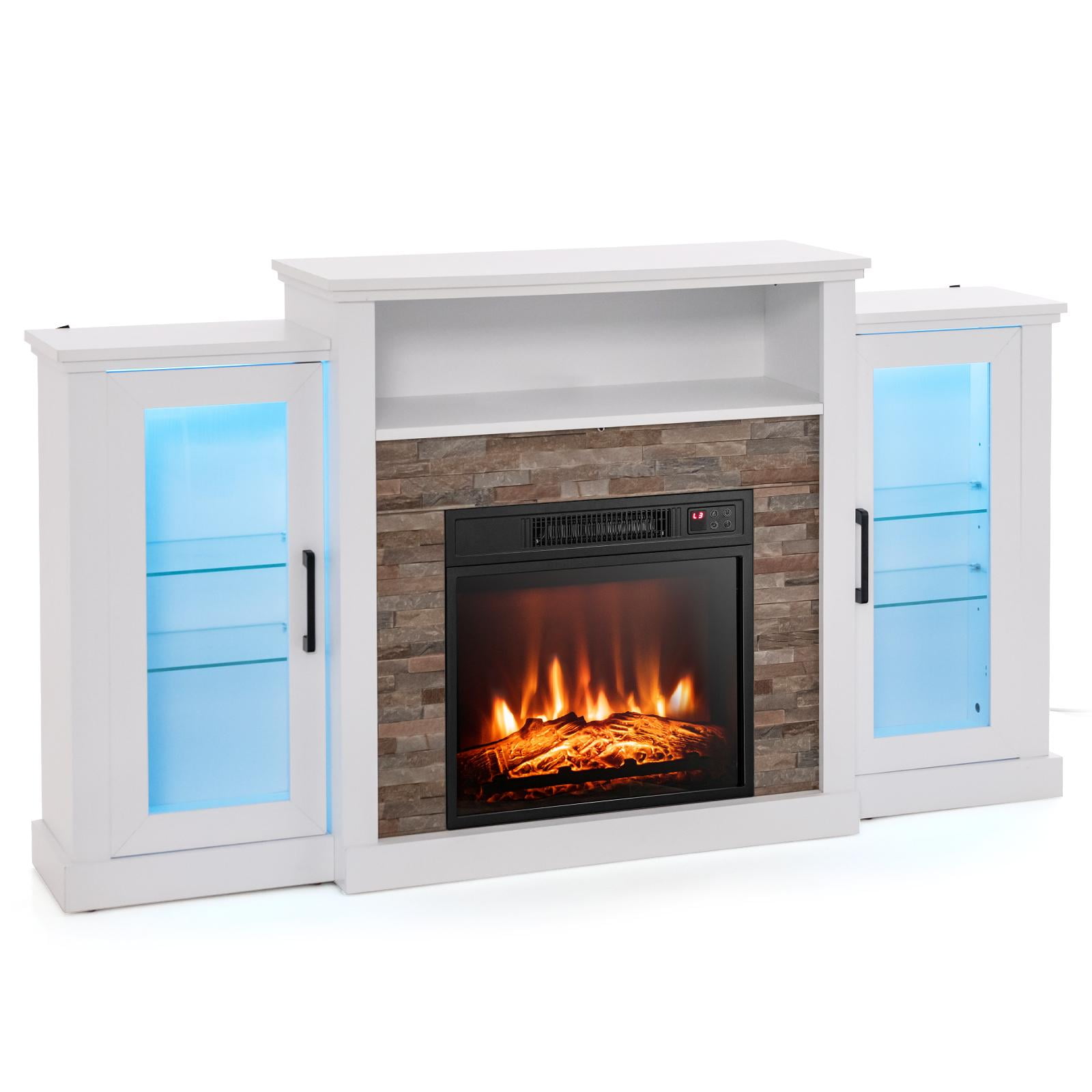 Giantex Fireplace TV Stand w/LED Lights & Smart APP Control for TVs up ...