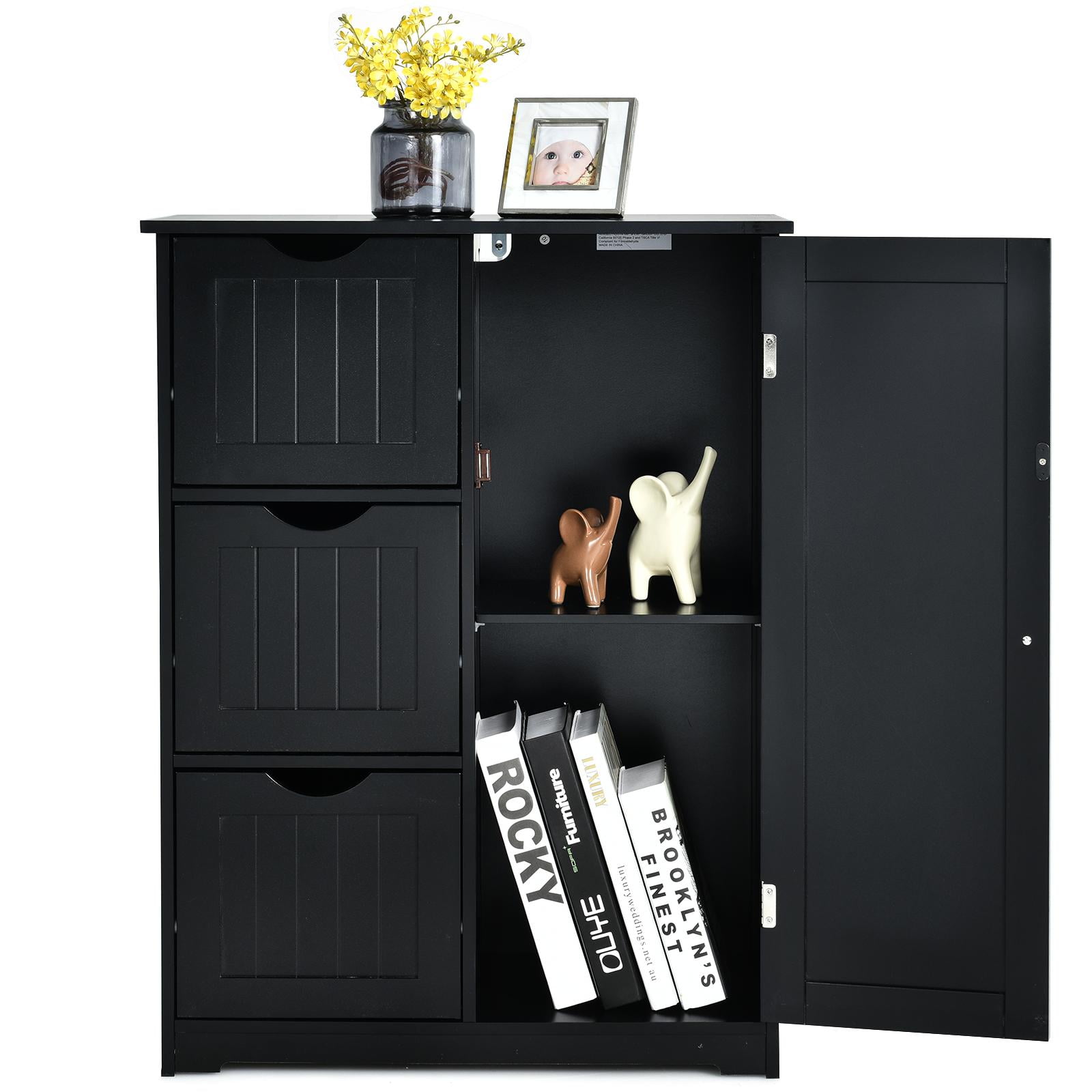 Giantex Floor Cabinet, Storage Cabinet w/3 Drawers & 1 Cupboard, Great ...
