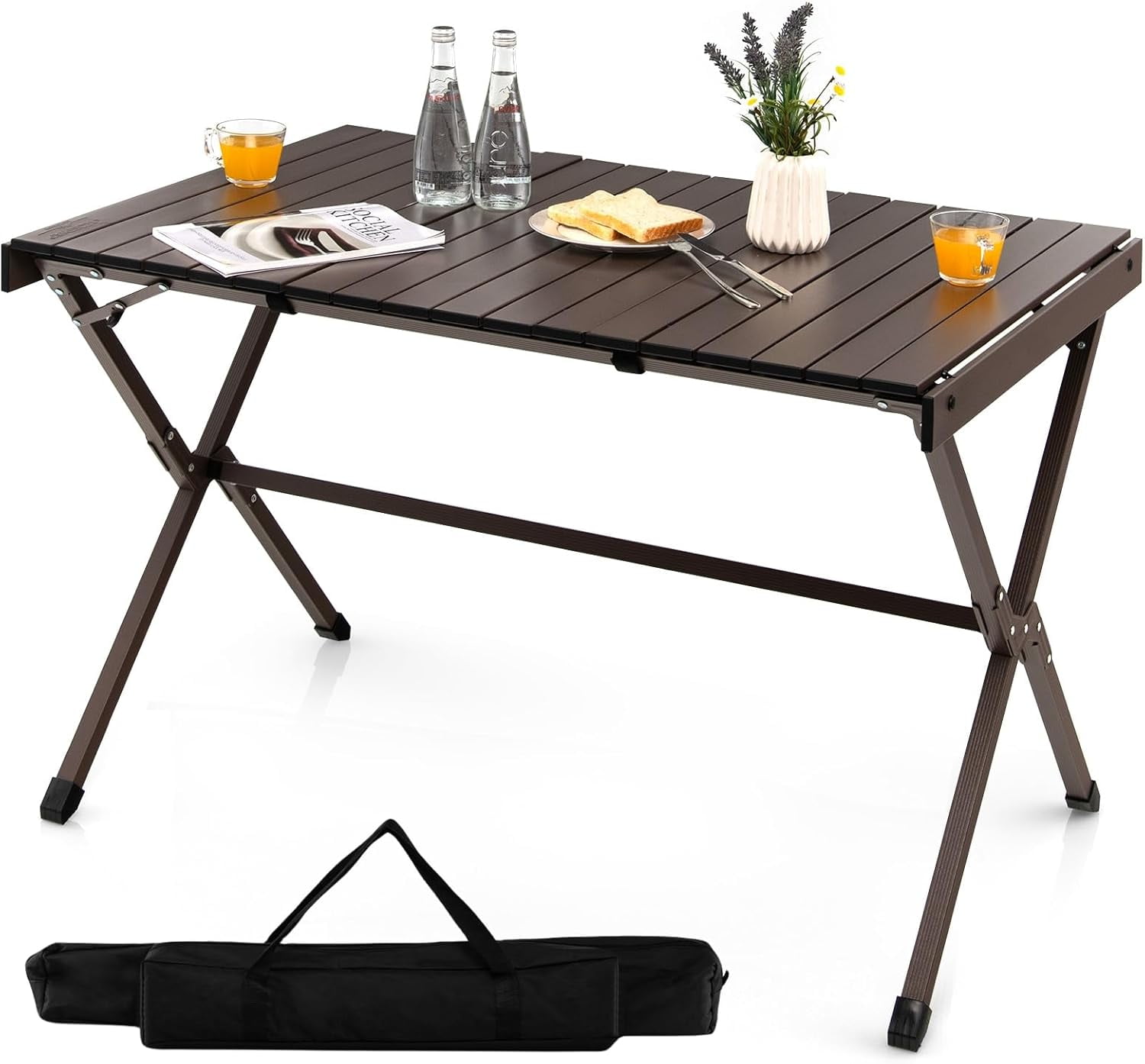 Giantex Folding Camping Table for 6-8, Portable Roll Up Table with ...