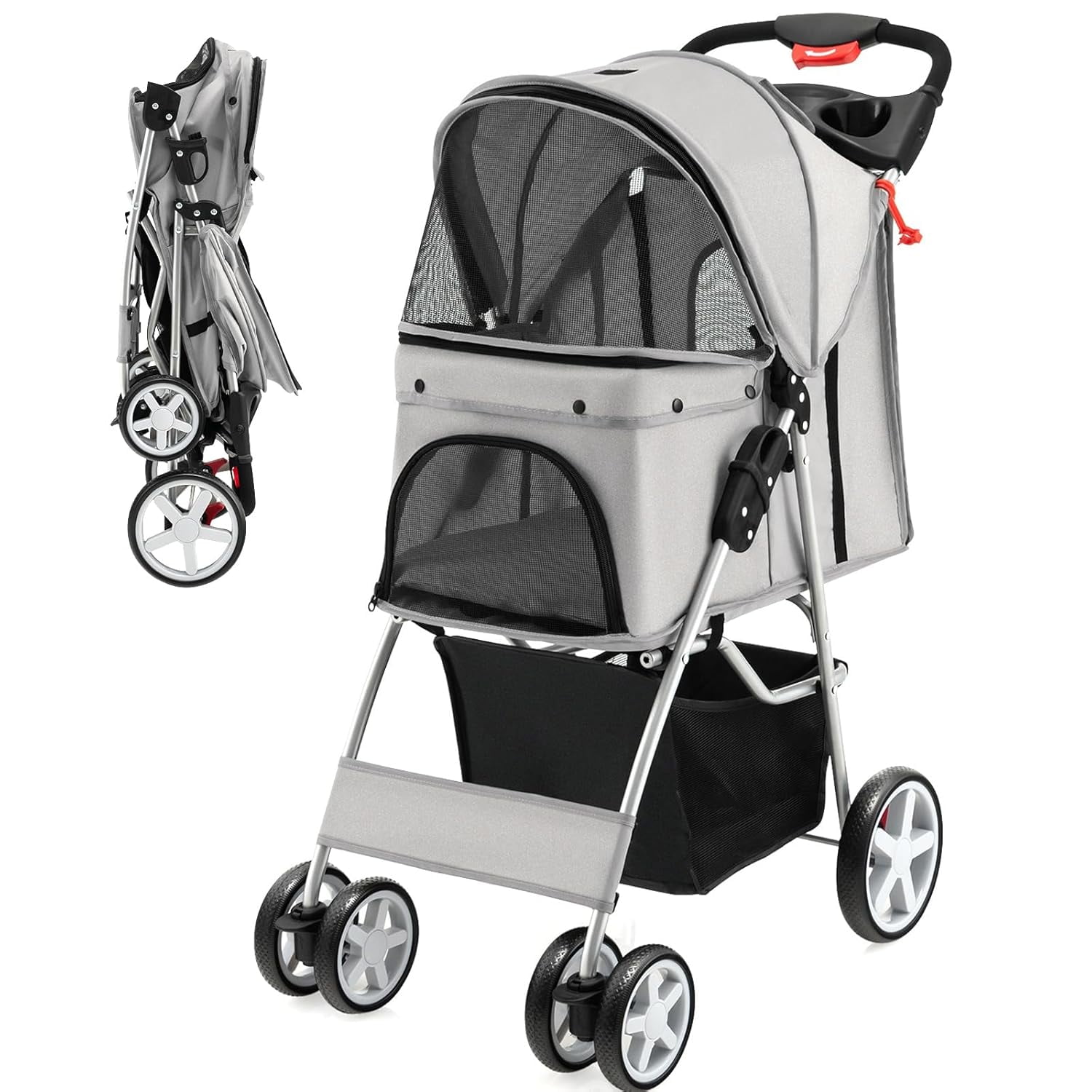 Giantex Folding Dog Stroller for Small Medium Dogs Cats Puppy, 4 ...