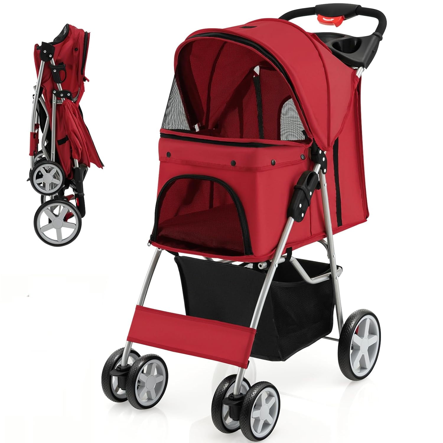 Giantex Folding Dog Stroller for Small Medium Dogs Cats Puppy, 4 ...