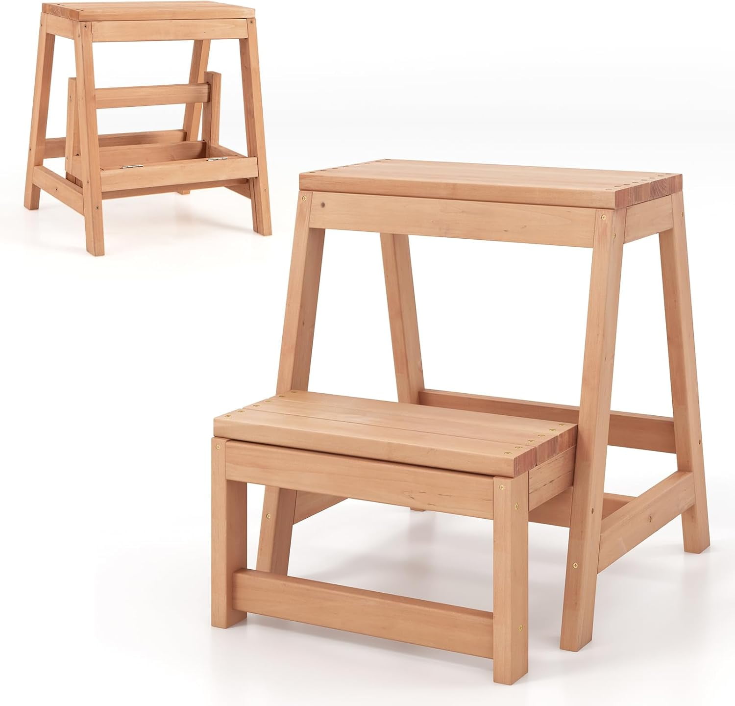 Giantex Folding Step Stool, Wooden 2-Step Stool for Kids & Adults ...