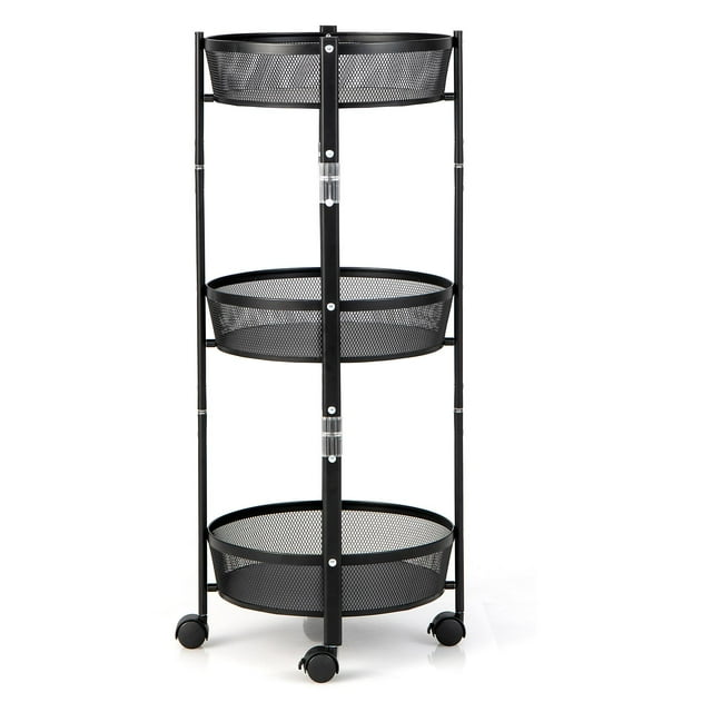 Giantex Folding Storage Cart, 3-Tier Metal Round Utility Rolling Cart ...