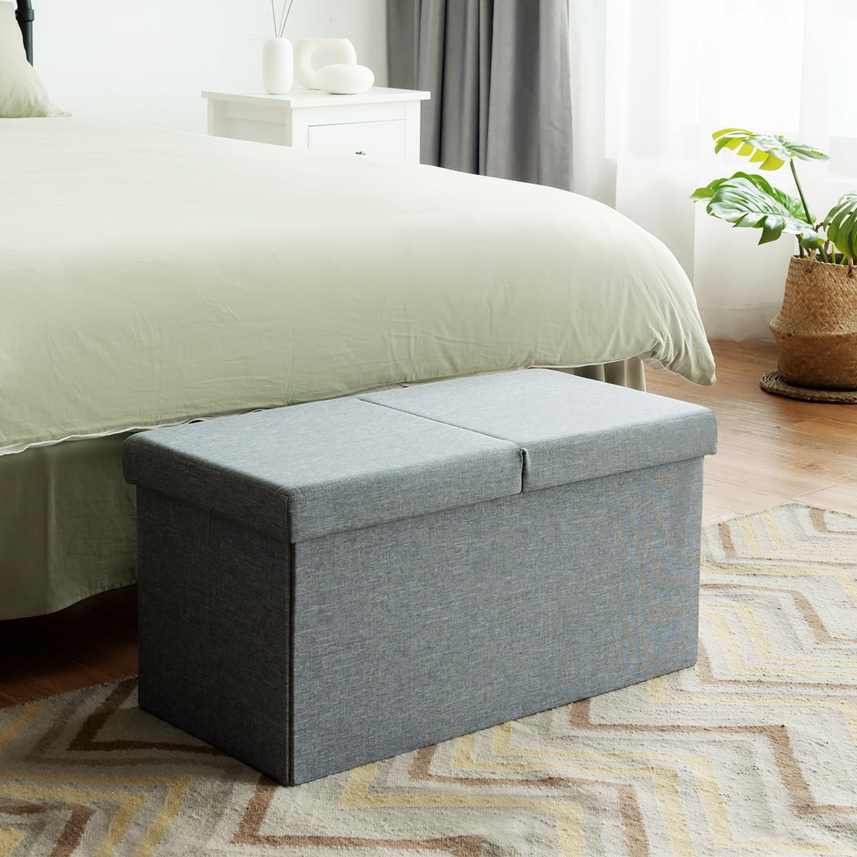 Giantex Folding Storage Ottoman, End of Bed Bench, Fabric Shoe Bench w ...