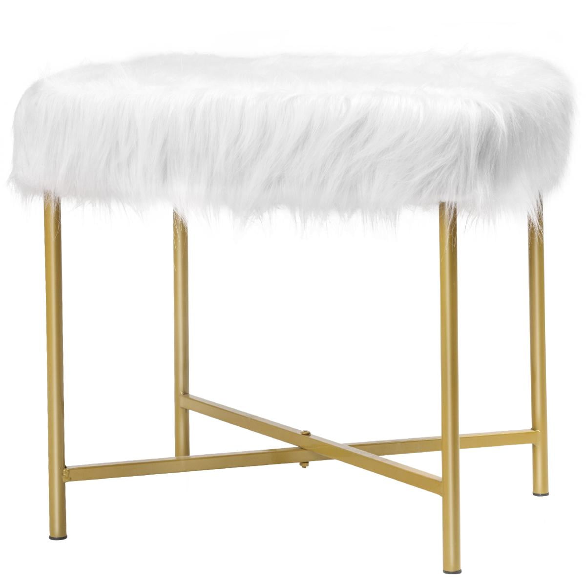 Giantex Footrest Ottoman, Faux Fur Square Stool w/ Gold Metal Base ...