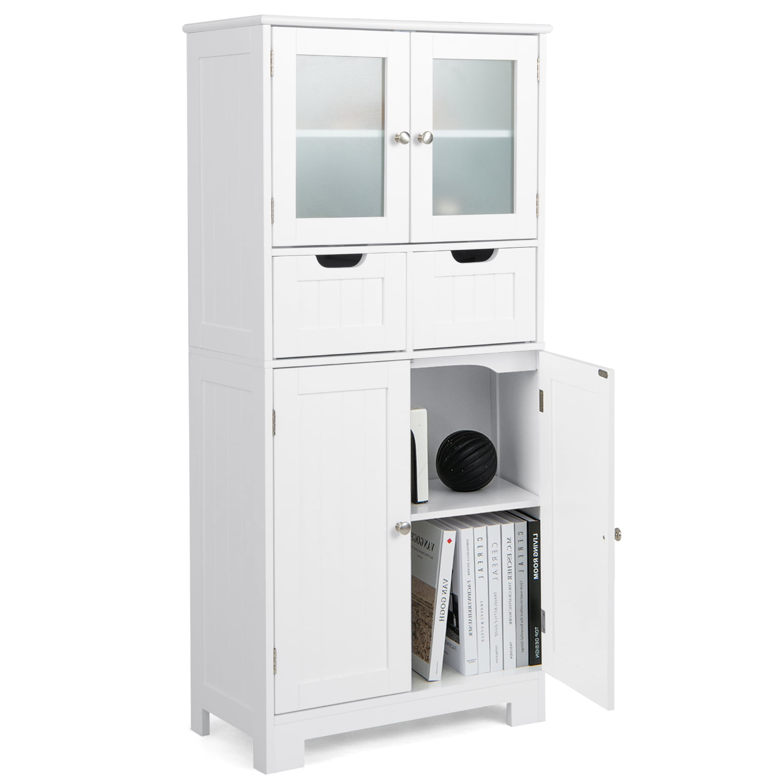 Giantex Freestanding Bathroom Storage Cabinet, Tall Linen Floor Cabinet ...