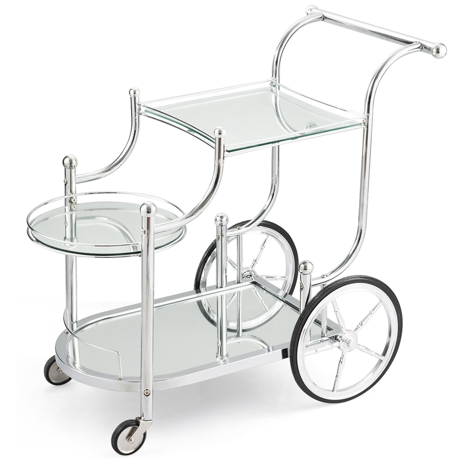 Giantex Unique Home Aesthetic Glass Rolling Bar Cart, Mobile Wine Tea ...