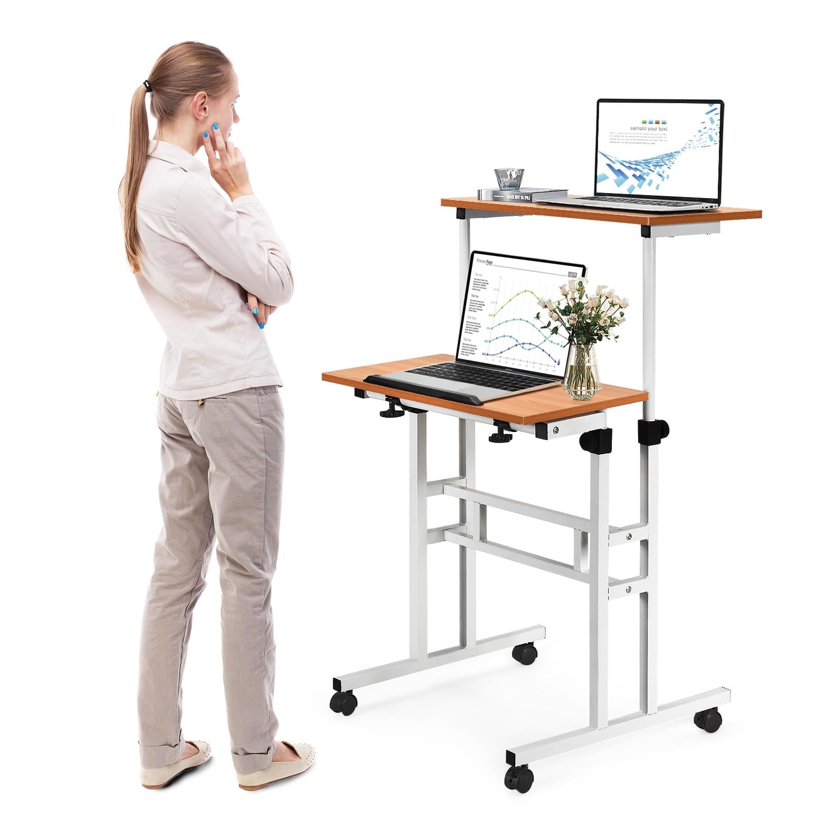 Giantex Mobile Standing Desk, Adjustable Height & Storage, Stand up ...