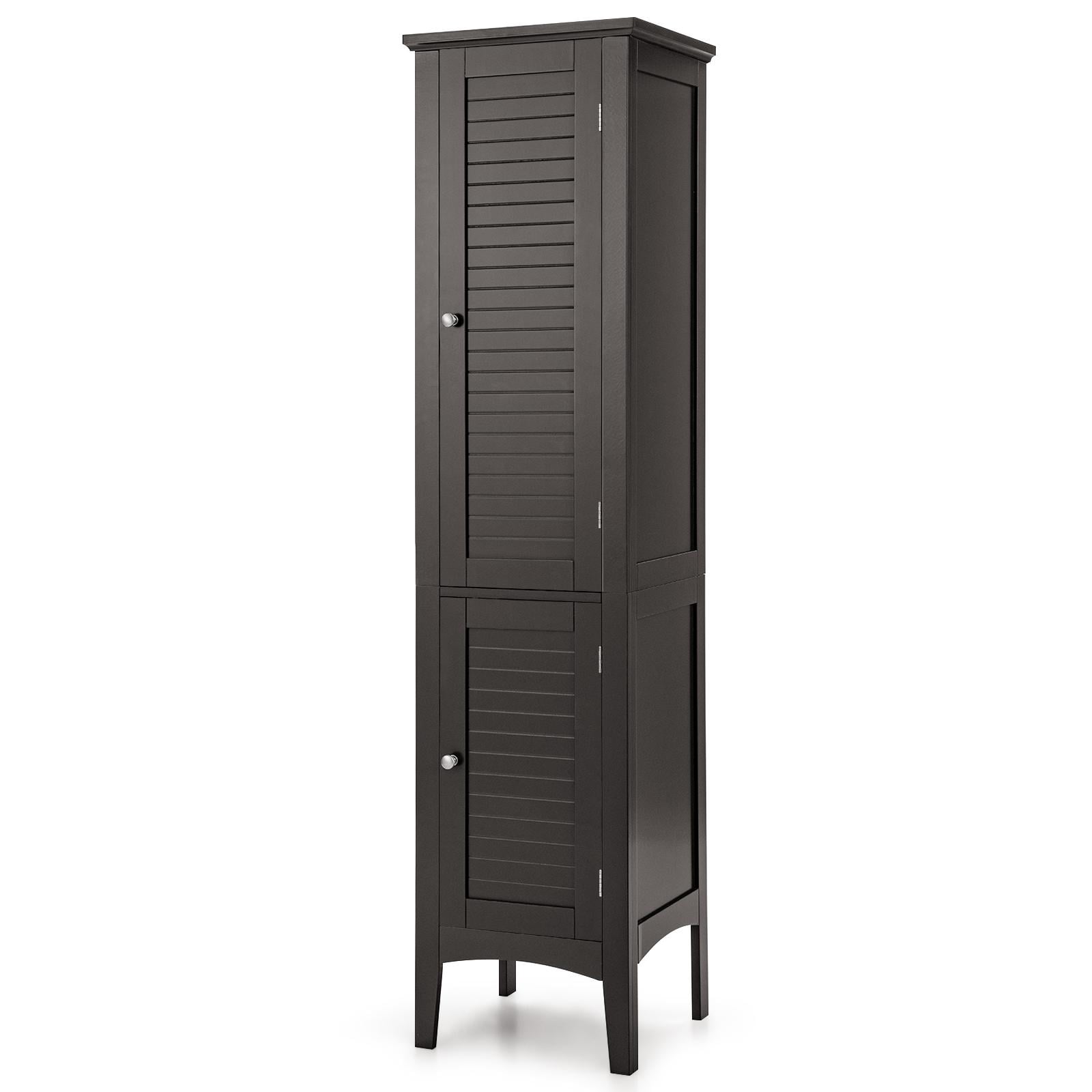Giantex Standalone Thin Bathroom Cabinet High Storage Freestanding Slim Organizer Linen Tower Brown Walmart