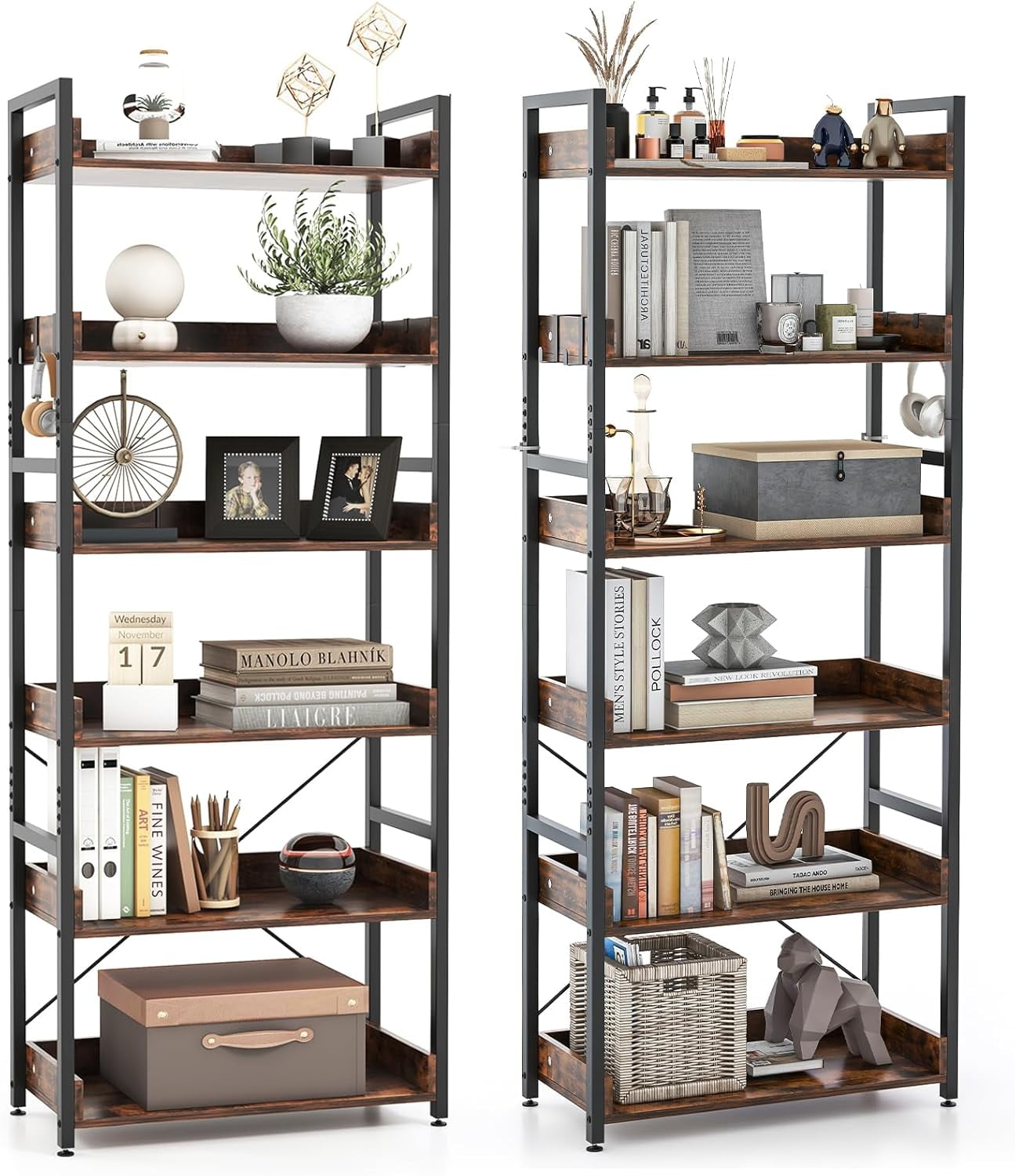 Giantex Industrial 6-Tier Bookshelf of 2, 70" Tall Freestanding Storage ...