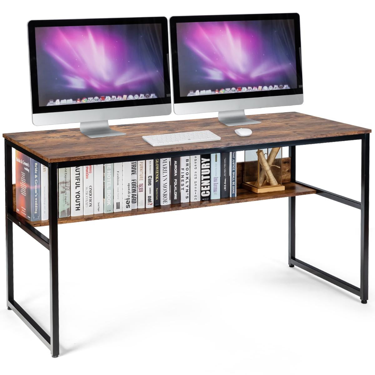 Giantex Industrial Computer Desk, Industrial Writing Desk w/Storage ...