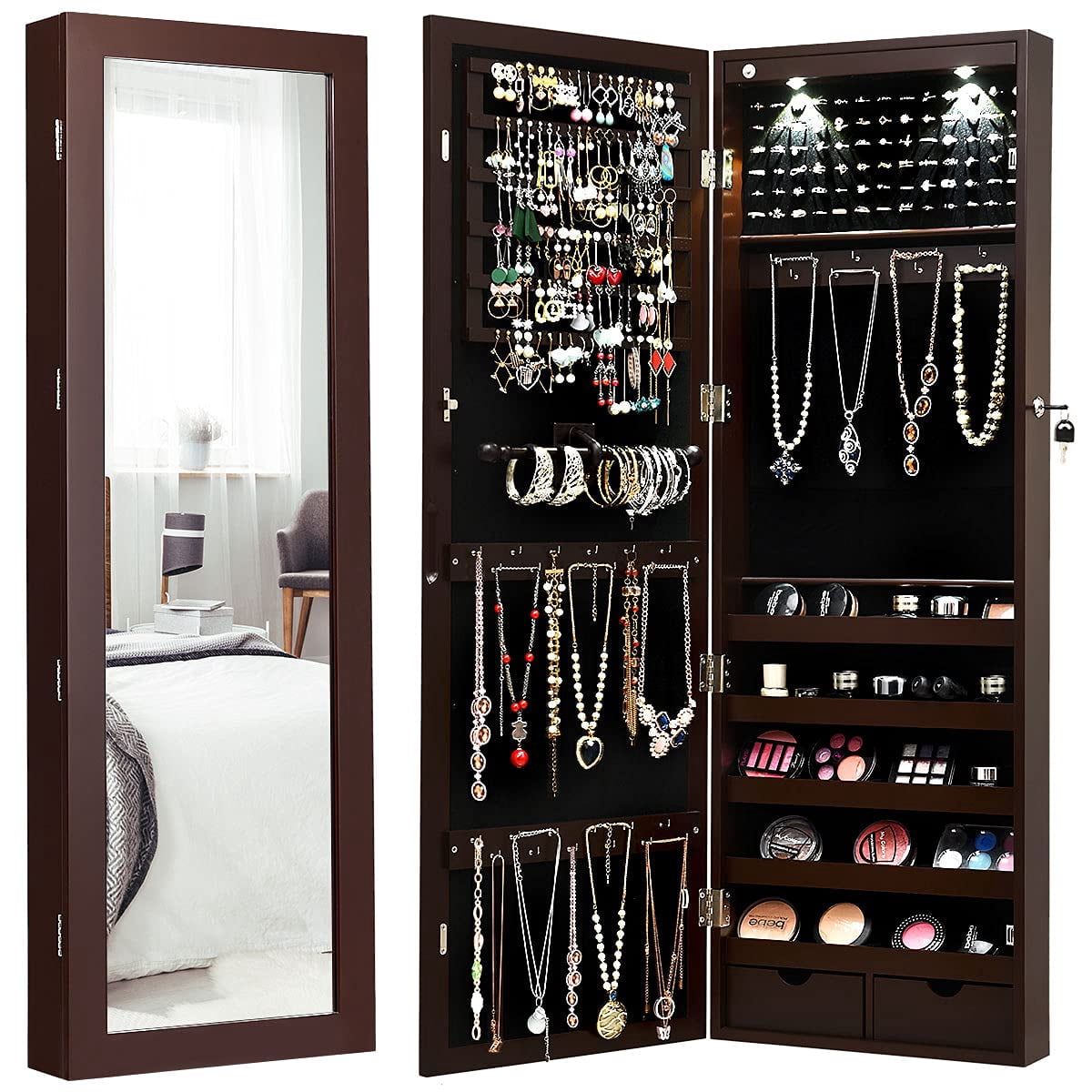 Giantex Jewelry Armoire Wall Door Mounted, Lockable Jewelry Cabinet ...