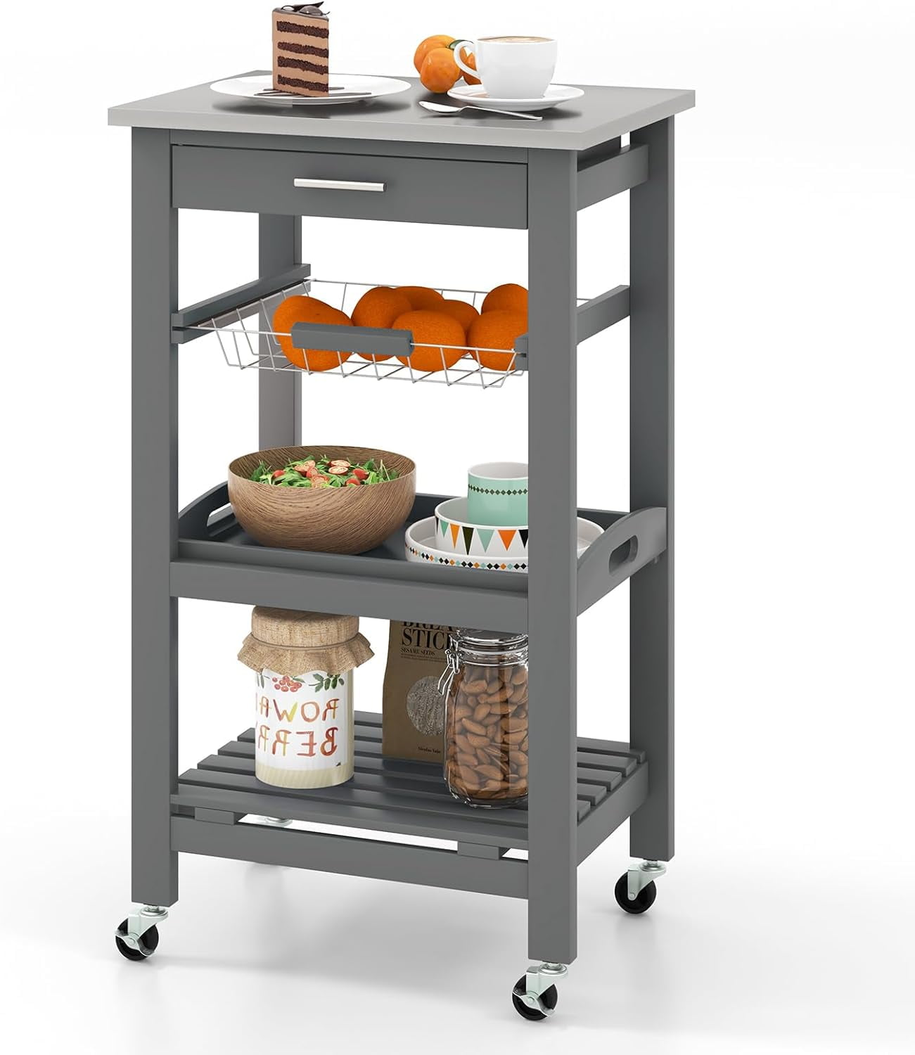 Giantex Kitchen Island Cart, Rolling Kitchen Storage Cart with ...