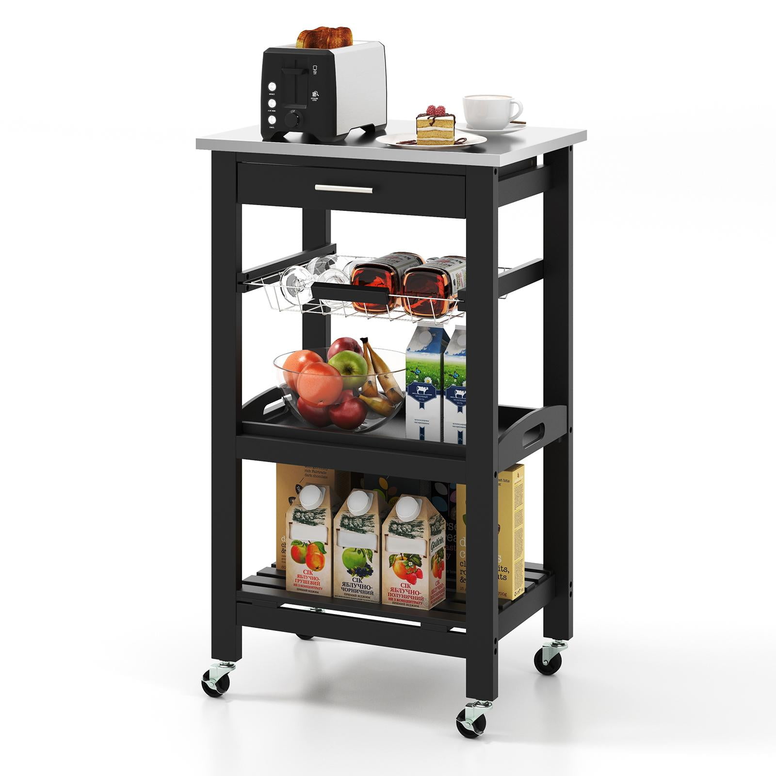 Giantex Kitchen Island Cart, Utility Storage Trolley, Serving Tray ...
