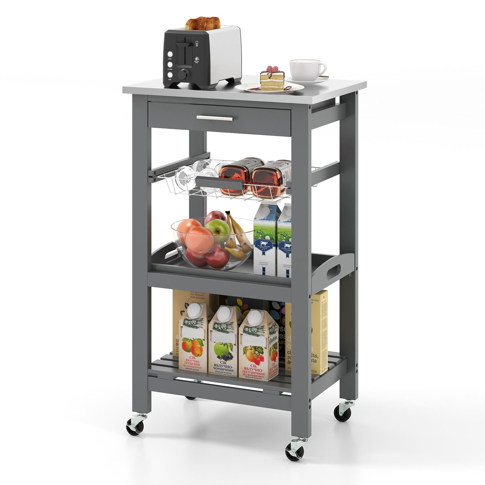 Giantex Kitchen Island Cart, Utility Storage Trolley, Serving Tray ...