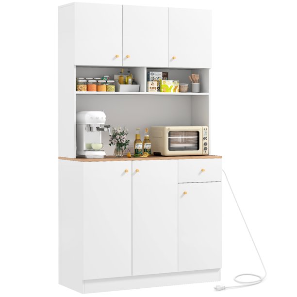 Giantex Kitchen Pantry Cabinet, Tall Storage Cabinet with 6 Doors & USB ...