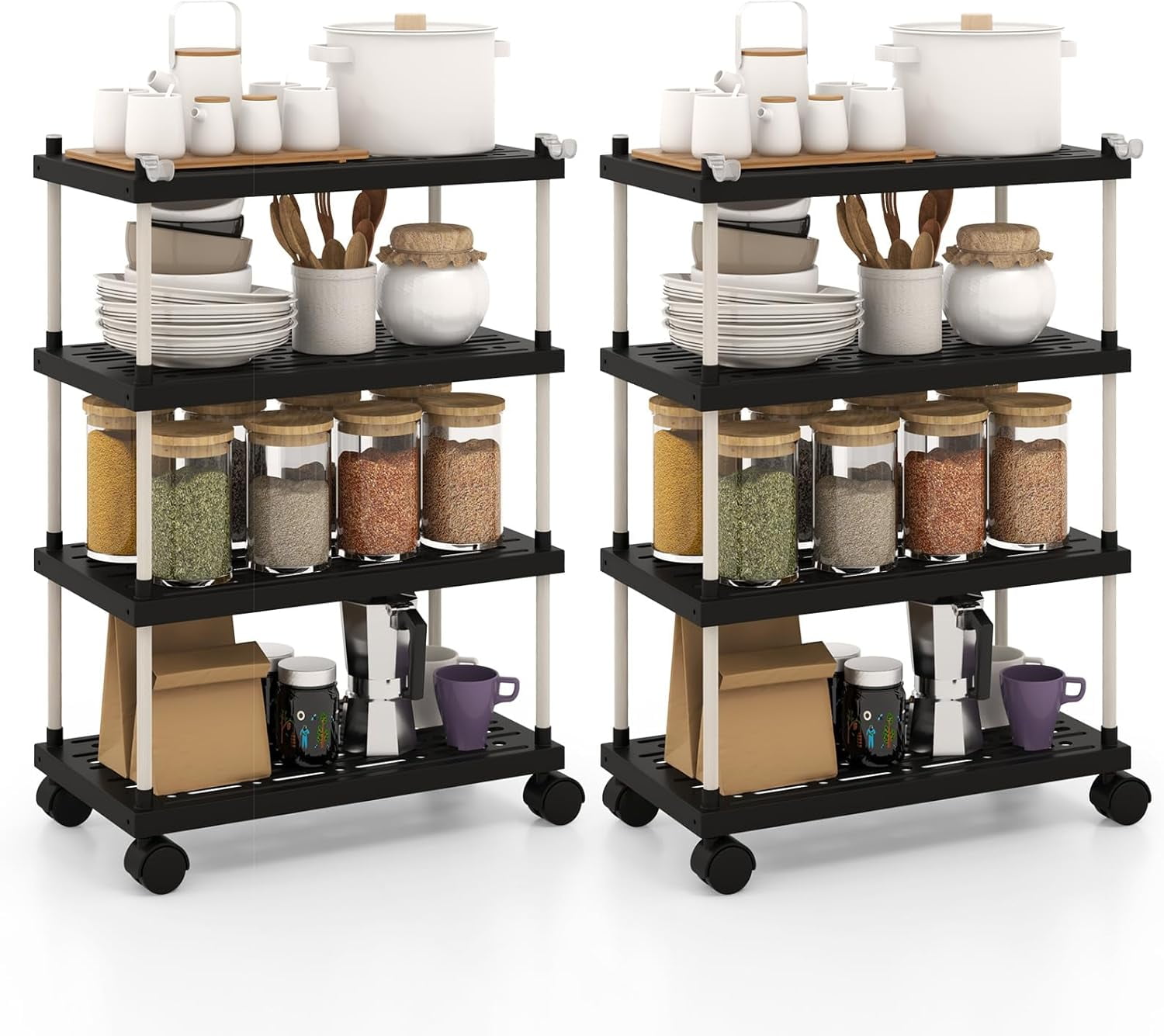 Giantex Kitchen Slim Storage Cart Set of 2, 4-Tier Rolling Kitchen ...