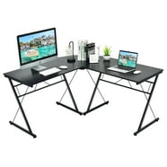 Costway Large Home Office Glass Top Computer Desk, Z-Shaped Metal Frame ...