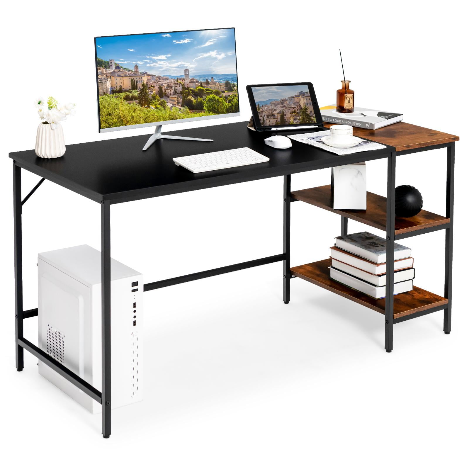 Giantex Large Computer Desk, PC Laptop Desk w/Storage Shelves ...