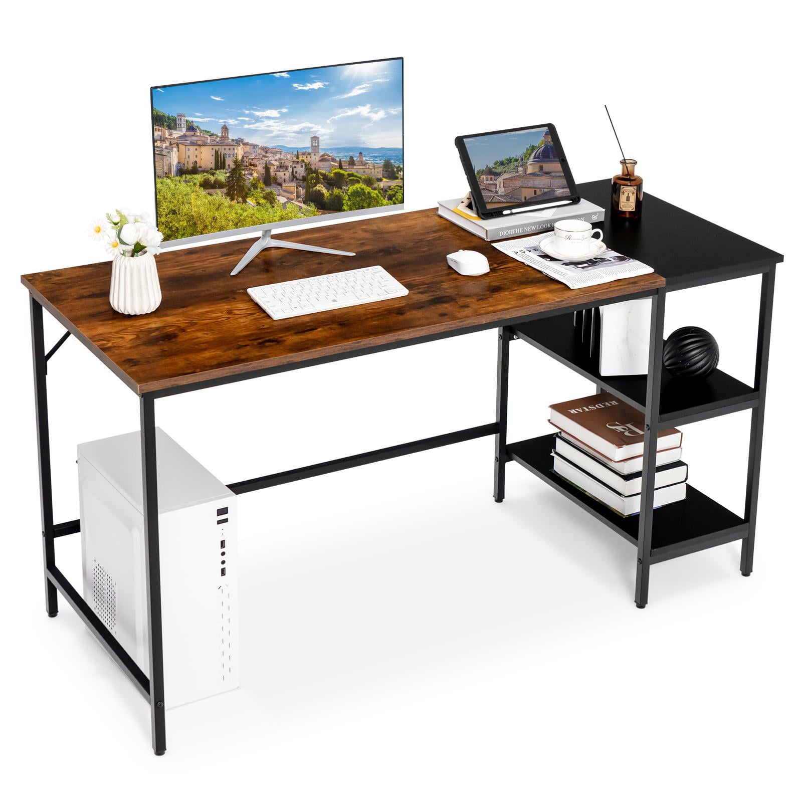 Giantex Large Computer Desk, PC Laptop Desk w/Storage Shelves ...