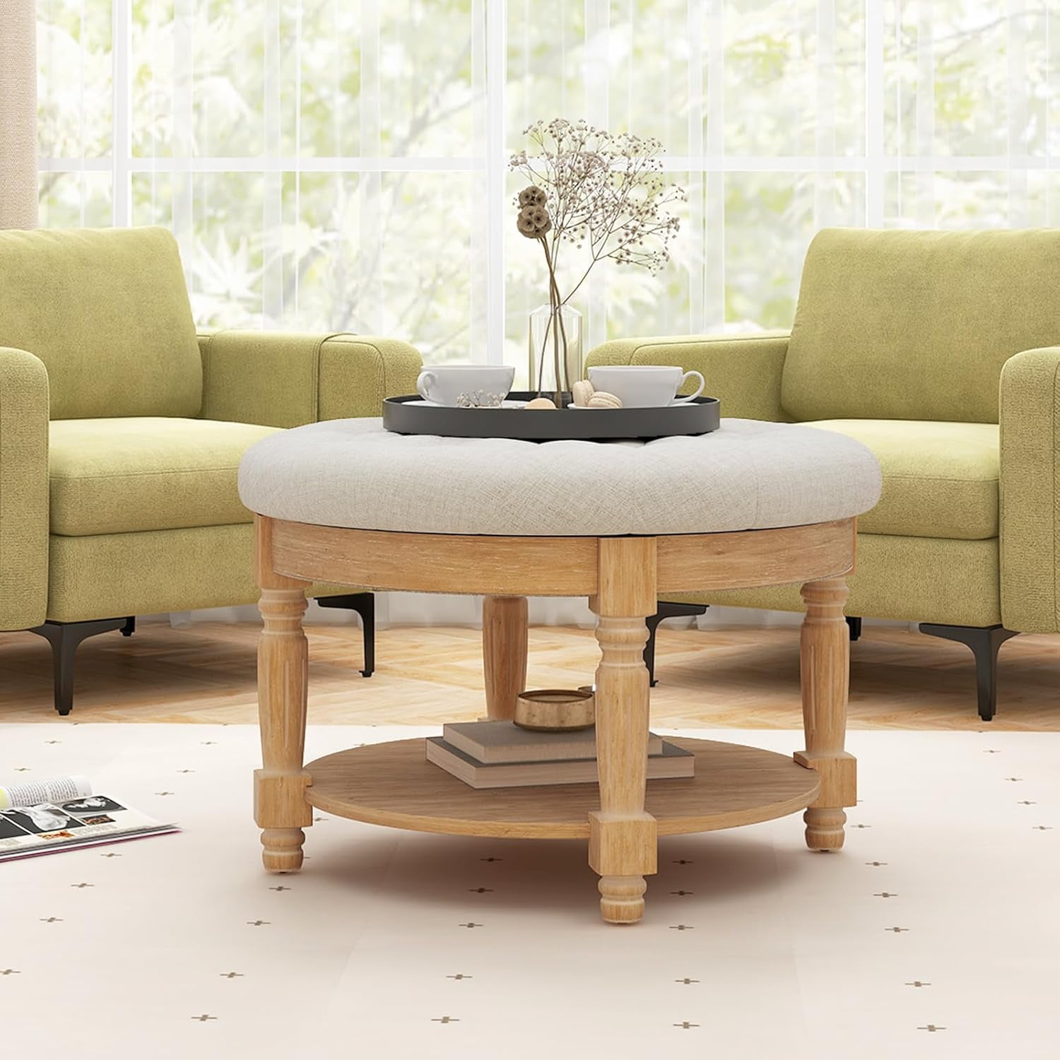 Giantex Large Ottoman Coffee Table - 29 inch Oversized Round Ottoman ...