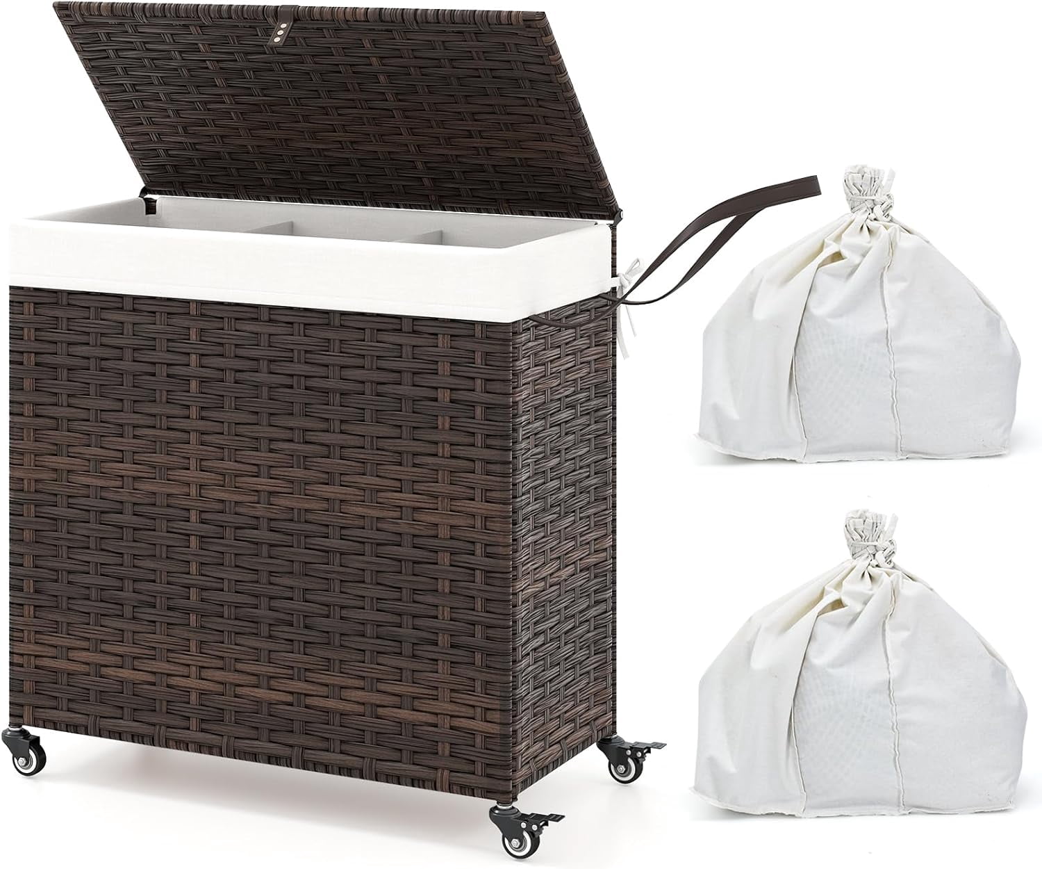 Giantex Laundry Hamper w/Wheels, 3 Section Hamper 125L w/2 Removable ...