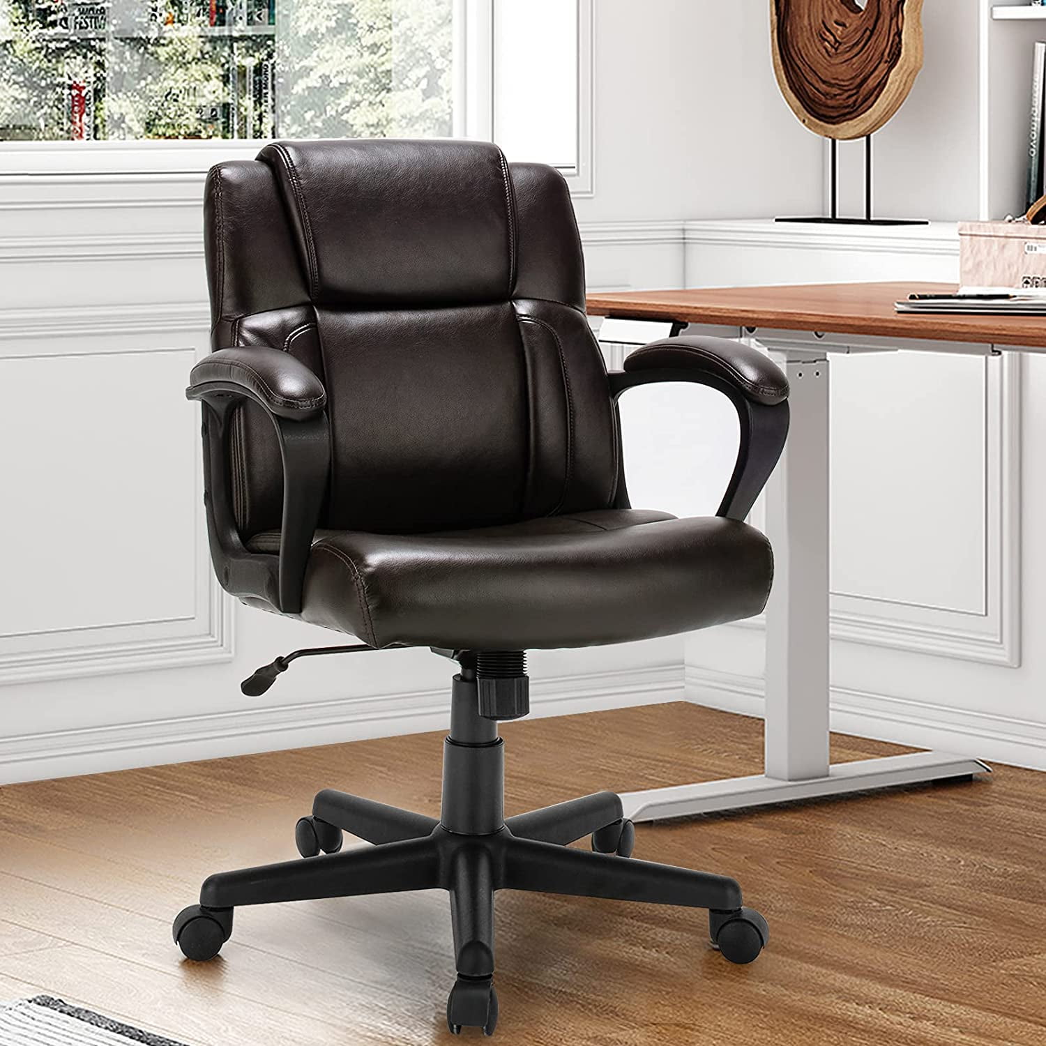 Giantex Leather Executive Chair, Ergonomic Mid Back Computer Desk Chair ...