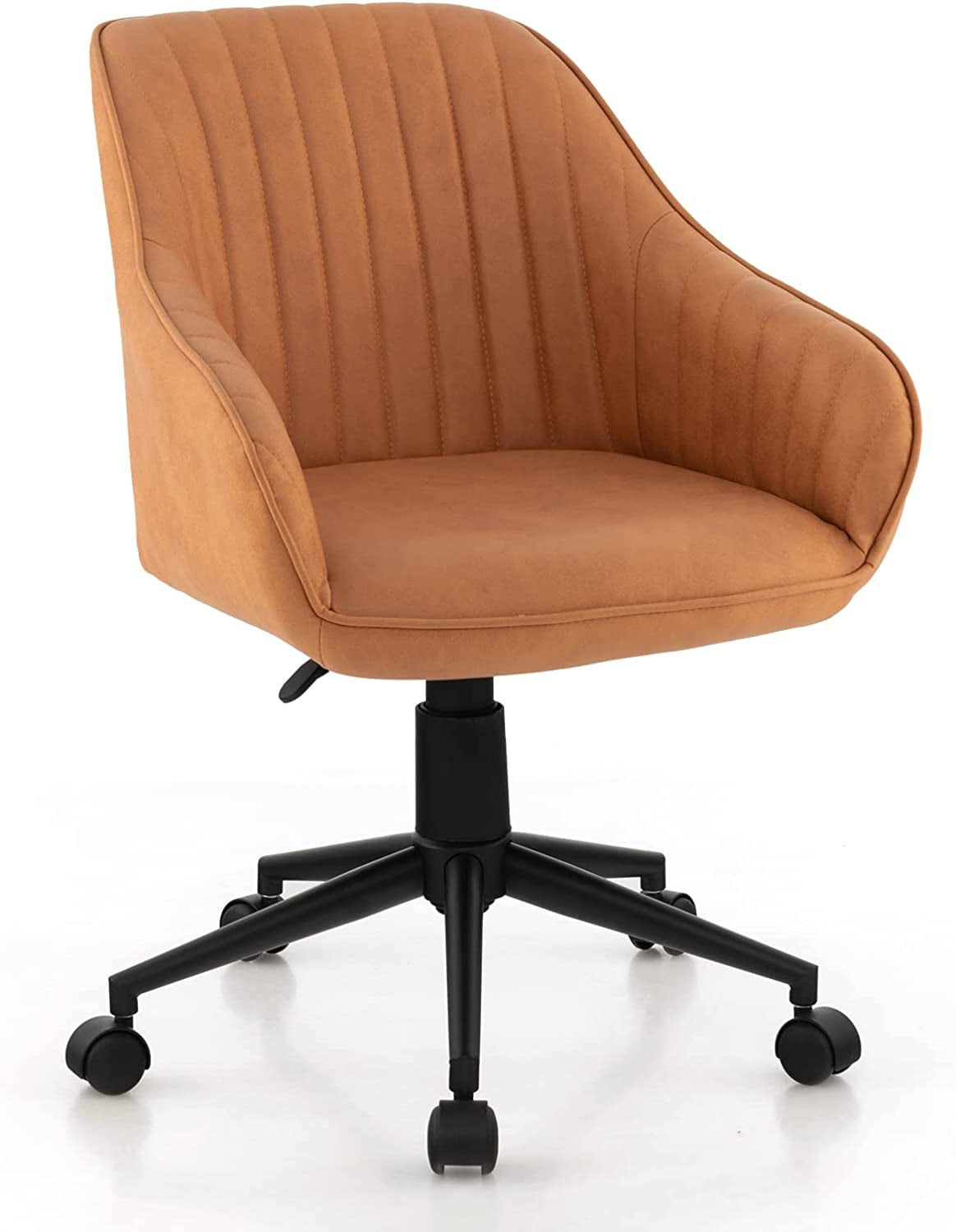 Giantex Leather Office Chair Brown, Mid Century Desk Chair with Wheels ...