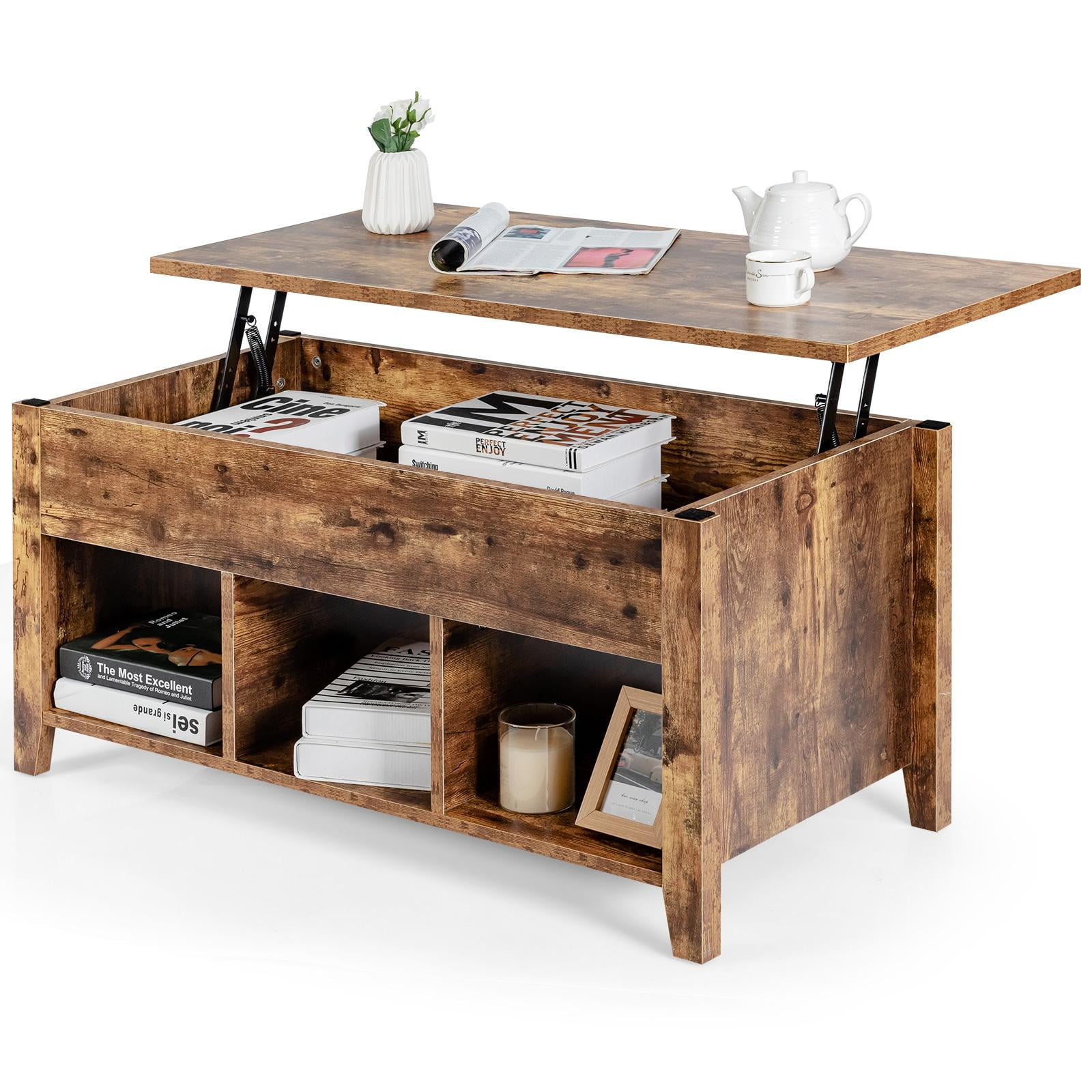 Giantex Lift Top Coffee Table, Modern Retro Central Table with Storage ...