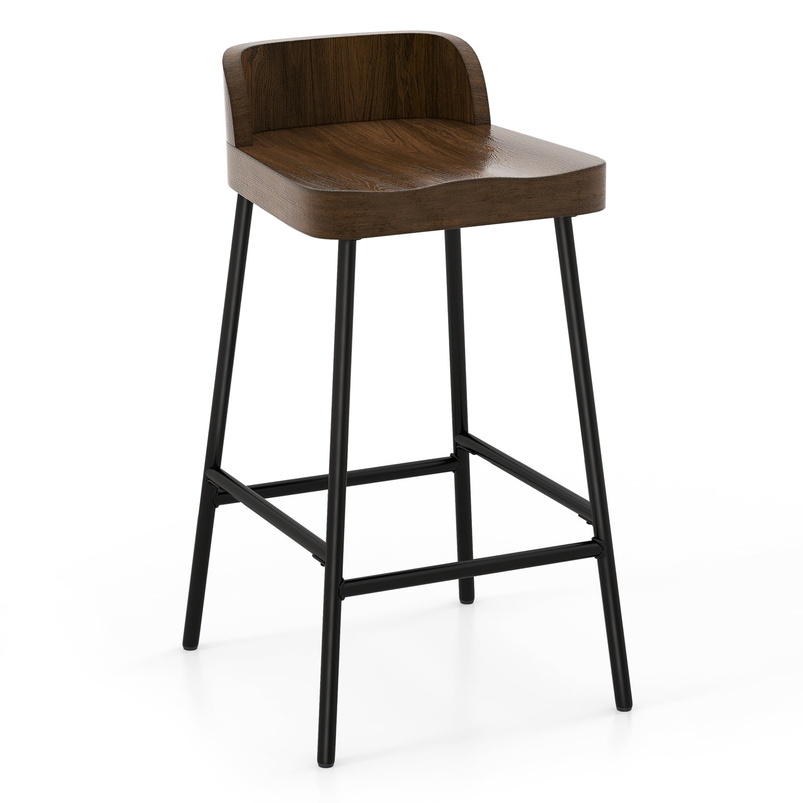 Giantex Low Back Bar Stool w/Curved Seat, Industrial Breakfast Counter ...