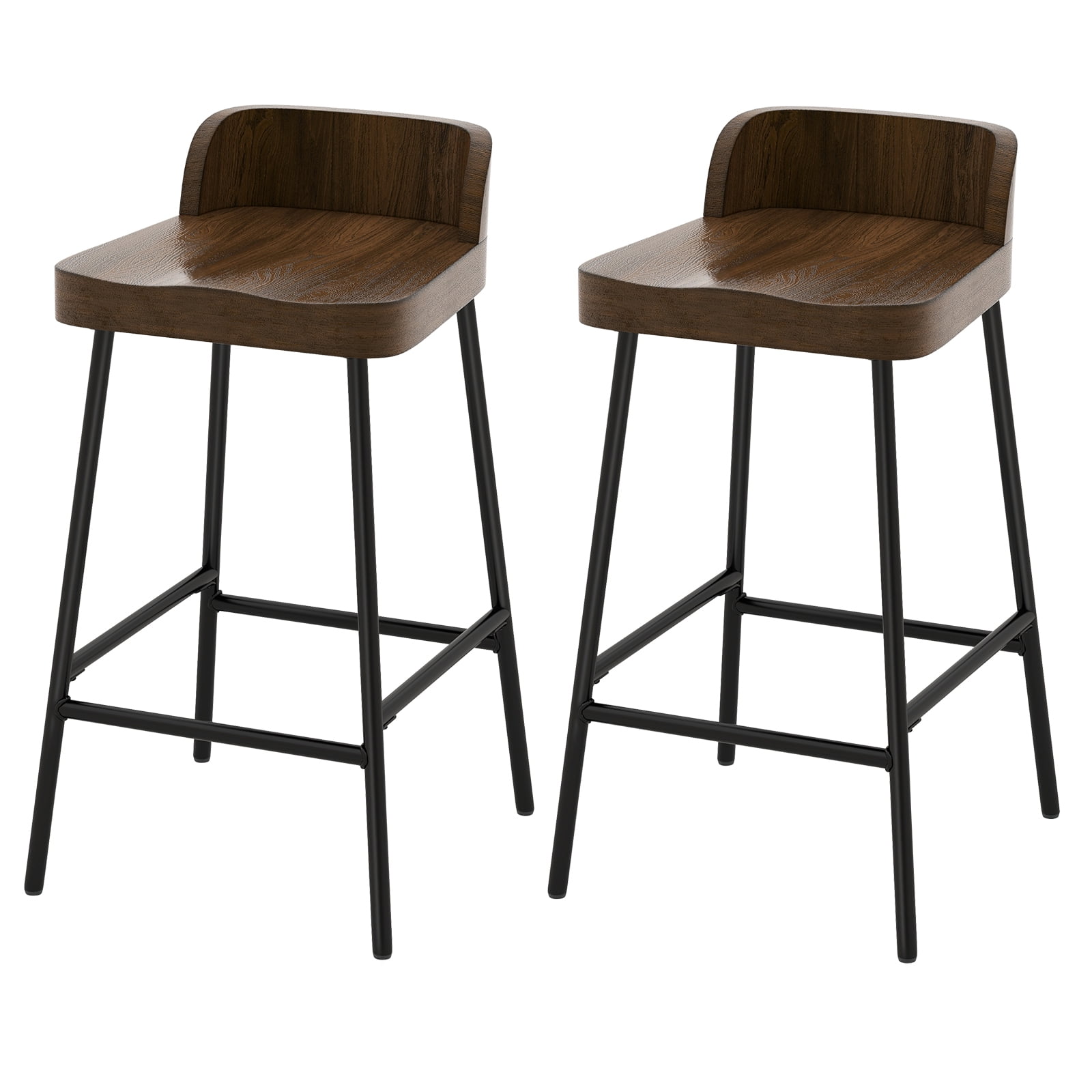 Giantex Low Back Bar Stool w/Curved Seat, Industrial Breakfast Counter ...