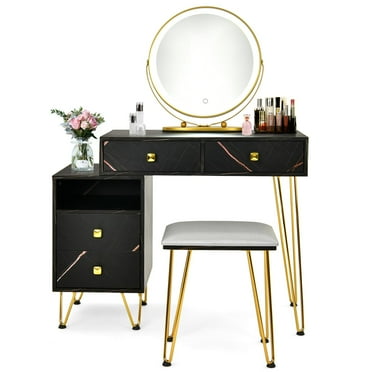 Costway Vanity Set with Dimmable LED Lighted Mirror, 3-Drawer Chest ...