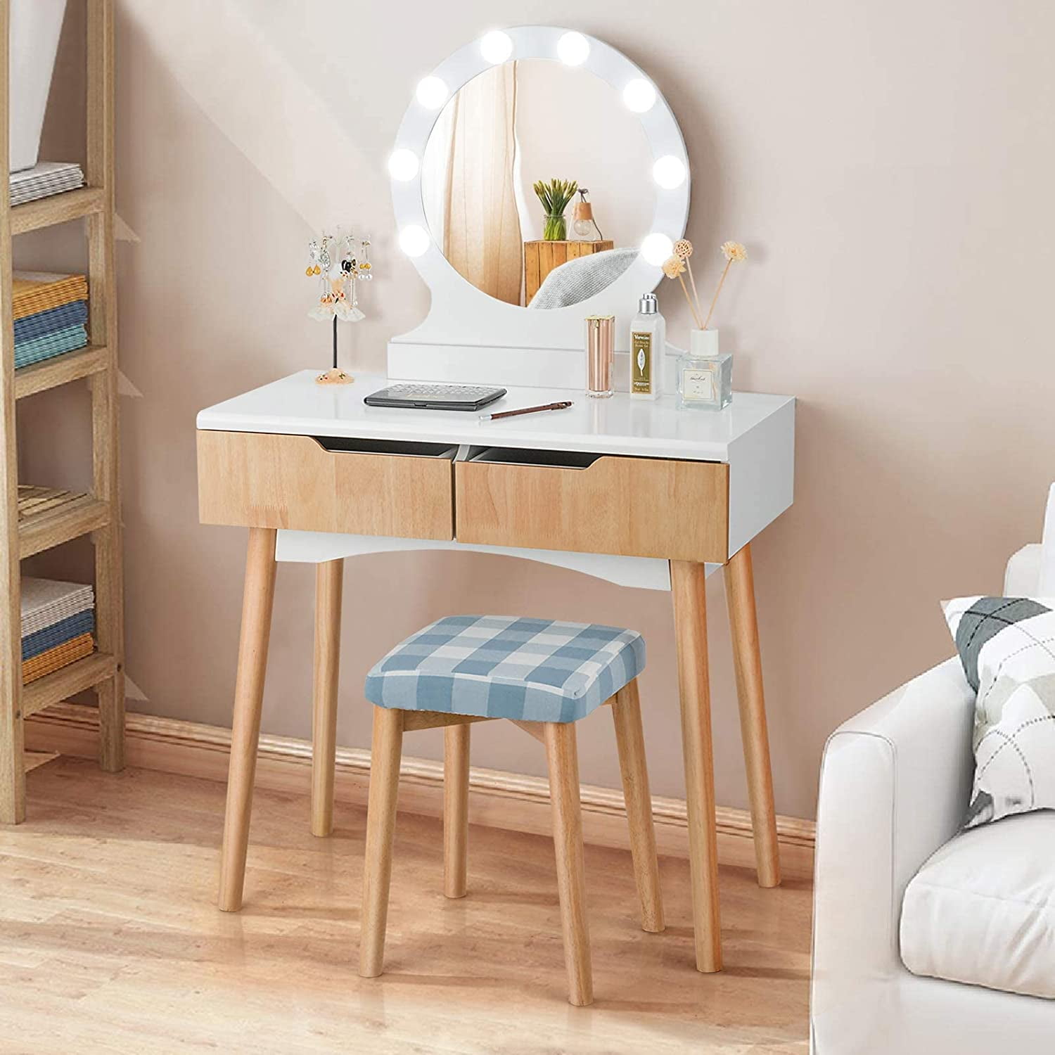 Giantex Makeup Vanity Table with Mirror and Stool, Girls Makeup Table ...