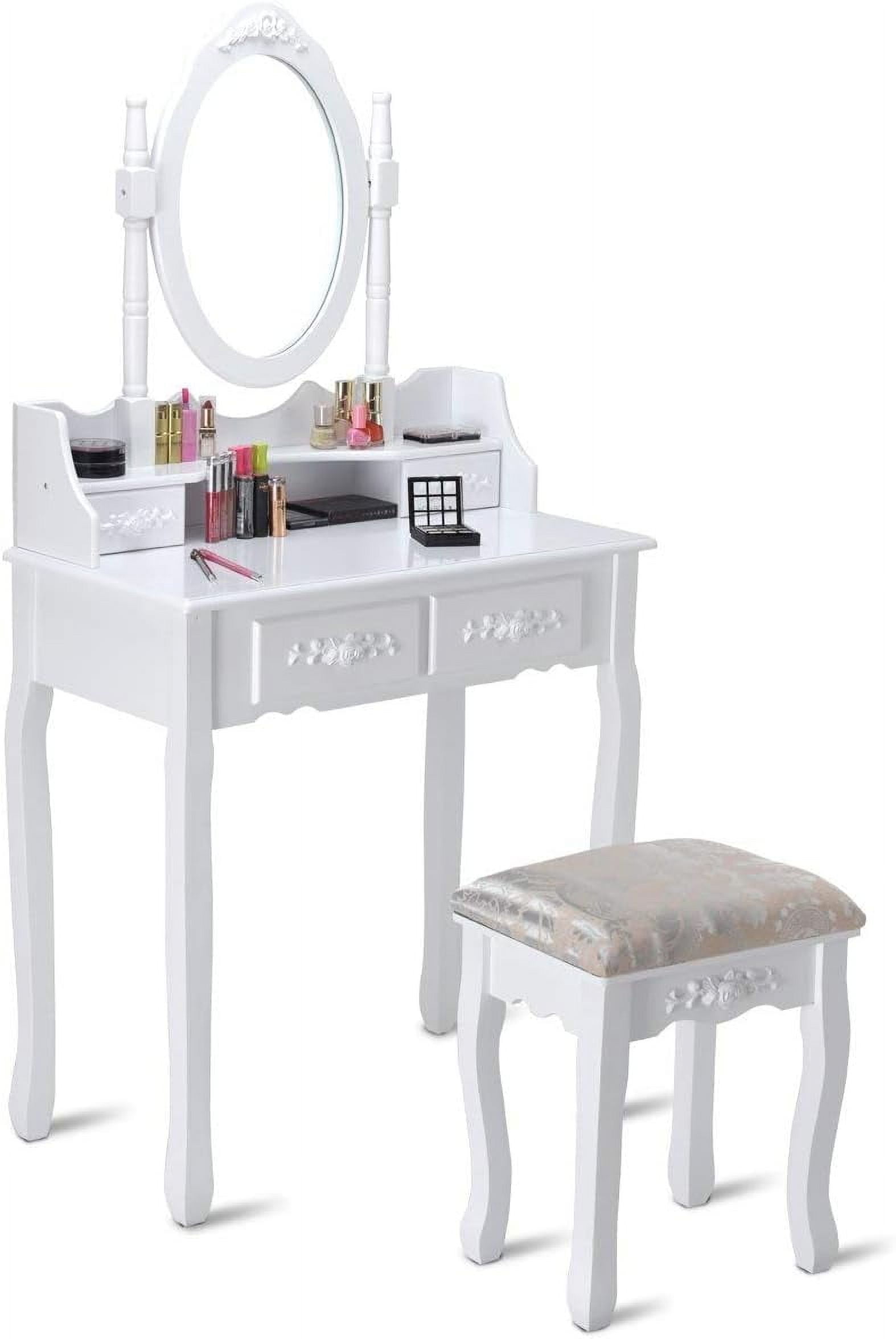 Giantex Makeup Vanity Table with Mirror and Stool, Girls Makeup Table ...