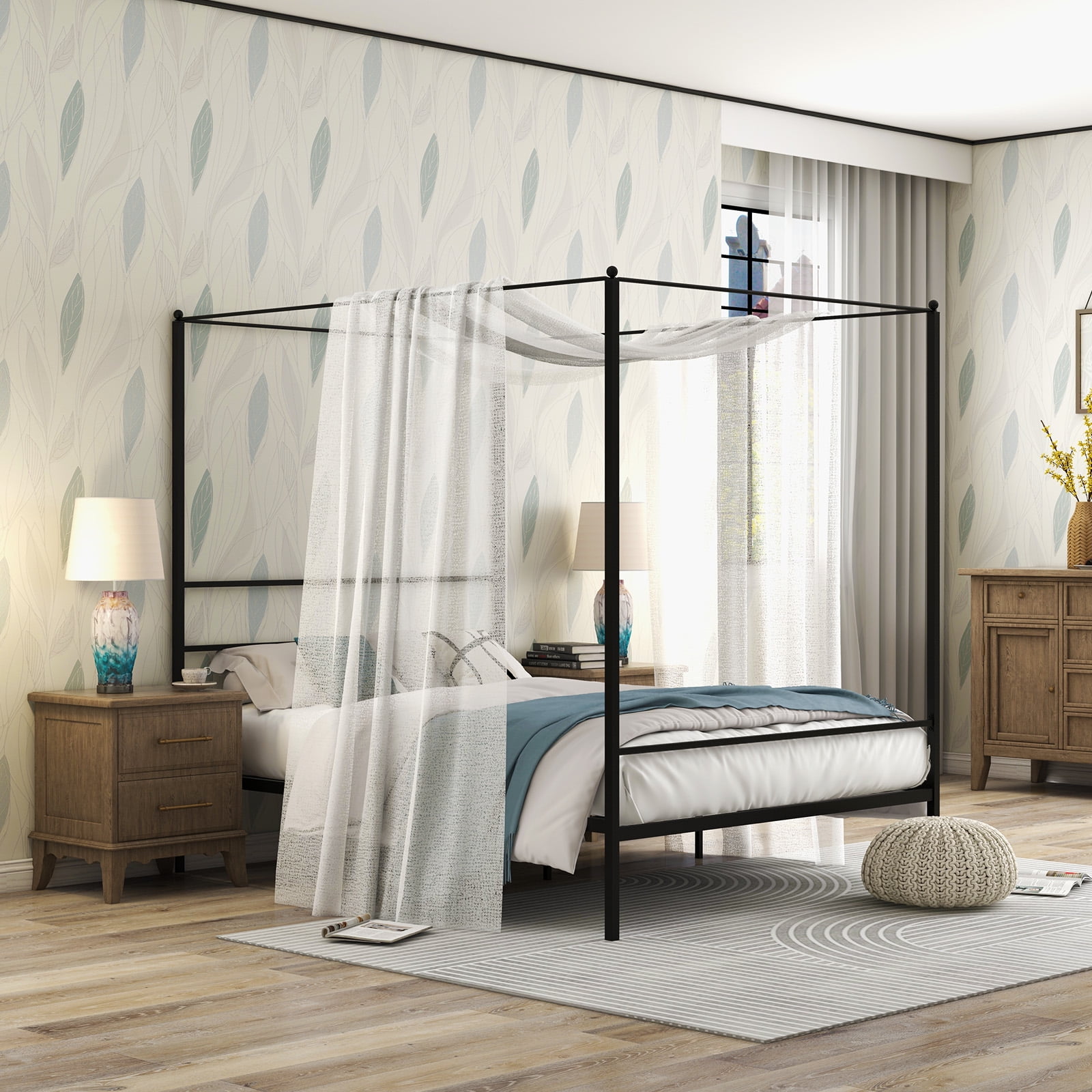 Giantex Metal Canopy Bed Frame, 4 Poster Canopied Platform Bed Frame ...