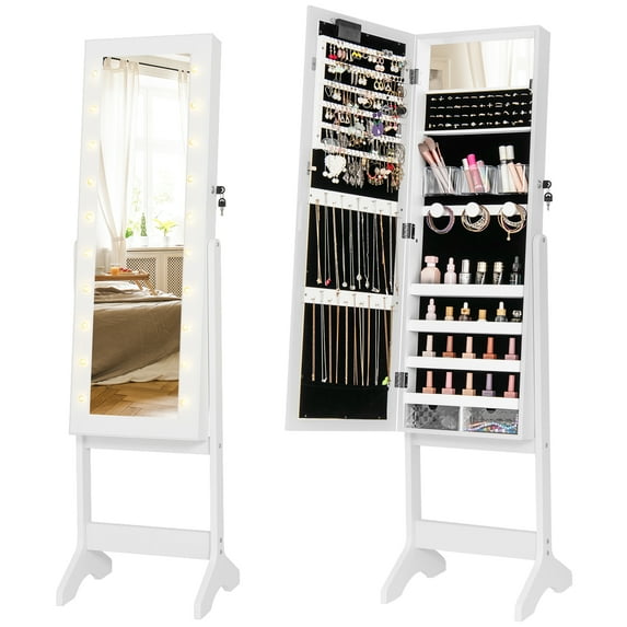 Giantex Mirror Jewelry Cabinet, Standing Jewelry Armoire Organizer w ...