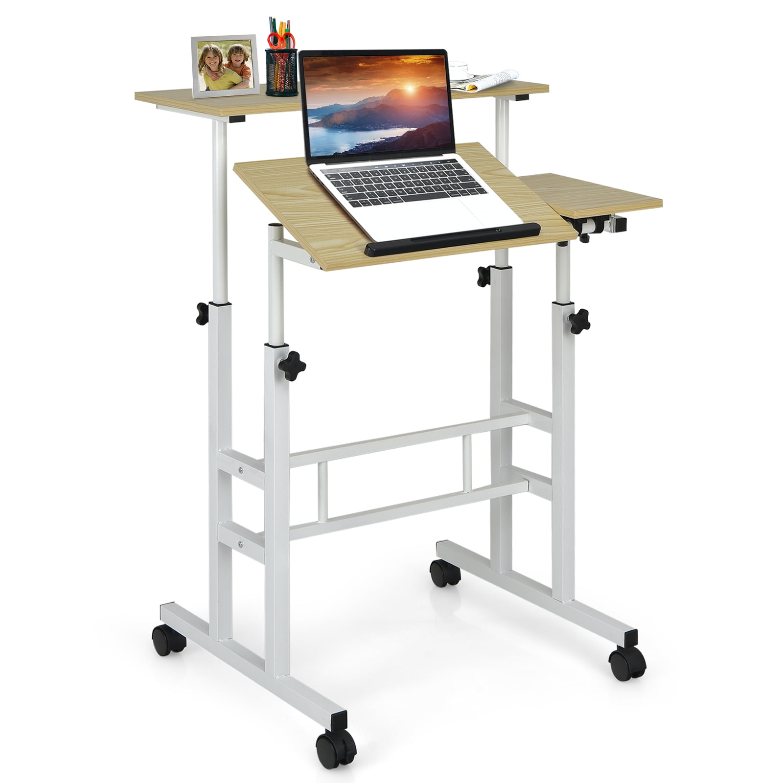 Giantex Mobile Stand up Computer Desk, Rolling Standing Laptop Cart w/2 ...