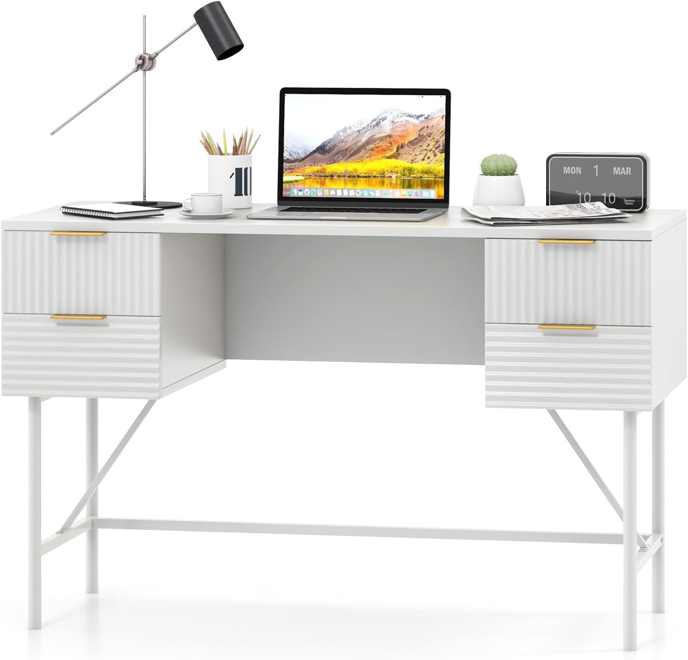 Giantex Modern Desk with 4 Drawers, 48 Inch Computer Desk with Storage ...