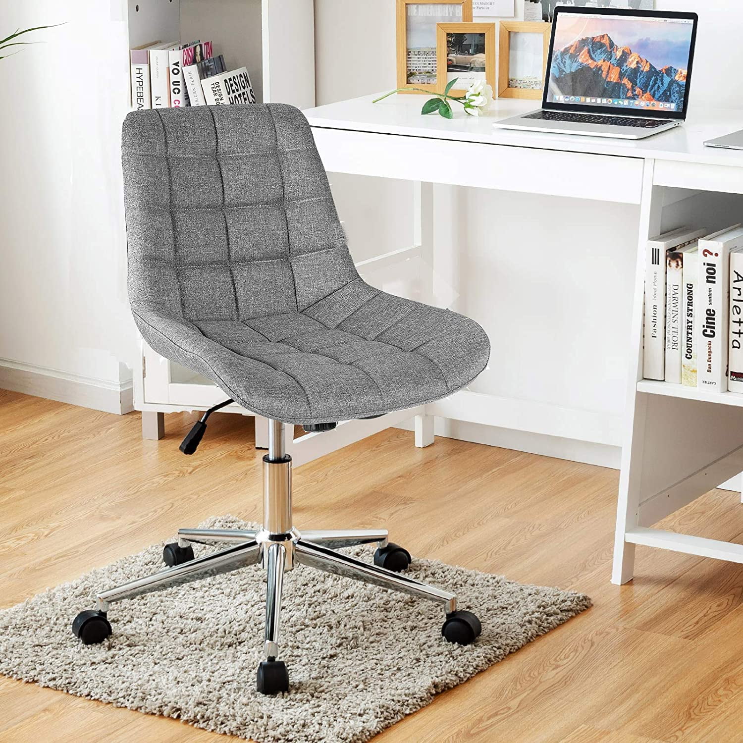 Giantex Modern Home Office Chair, Fabric Armless Leisure Chair w/Stable ...