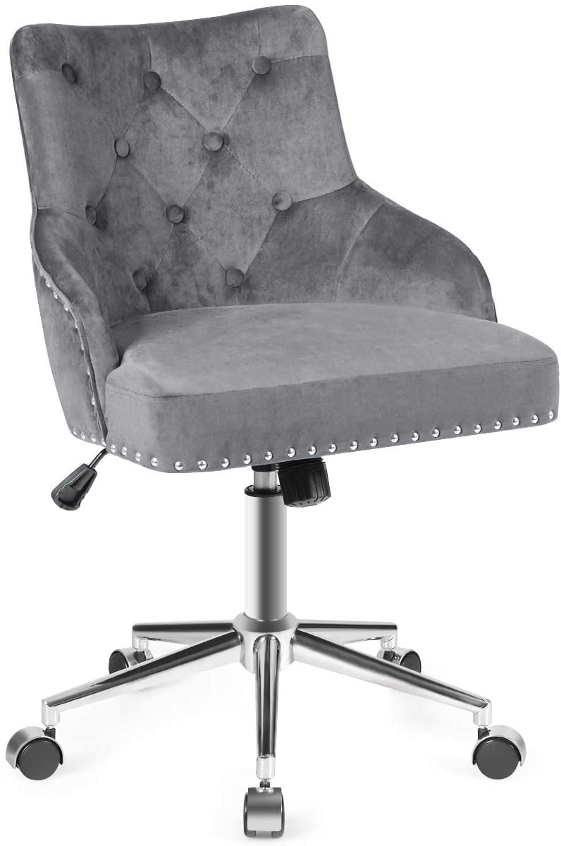 Giantex Modern Home Office Chair, Tufted Velvet Swivel Armchair with ...