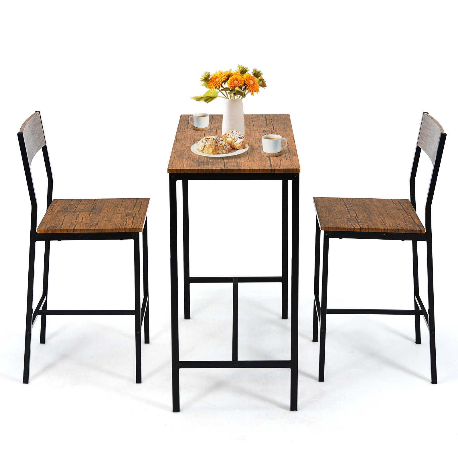 Giantex 3-Piece Modern Industrial-Style Pub Table Set for Kitchen ...